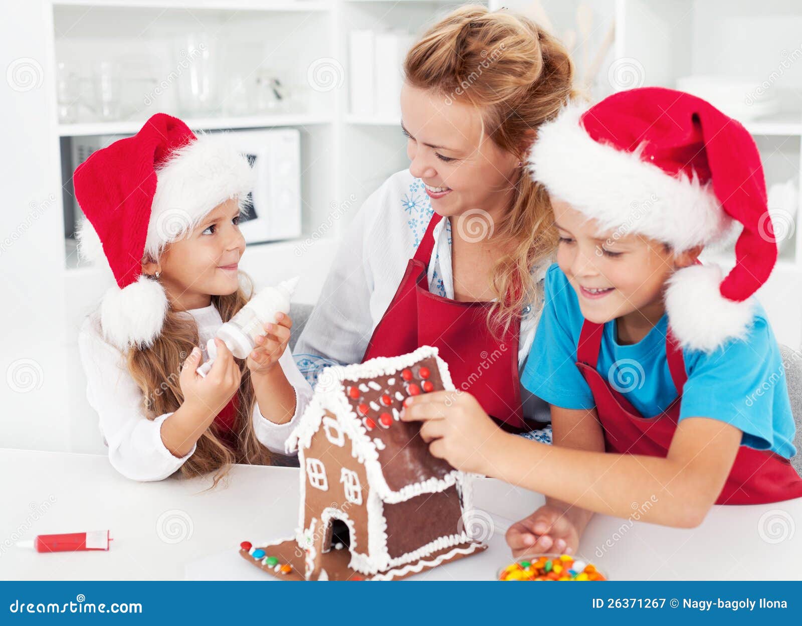 Making a Gingerbread Cookie House with the Kids Stock Image - Image of ...