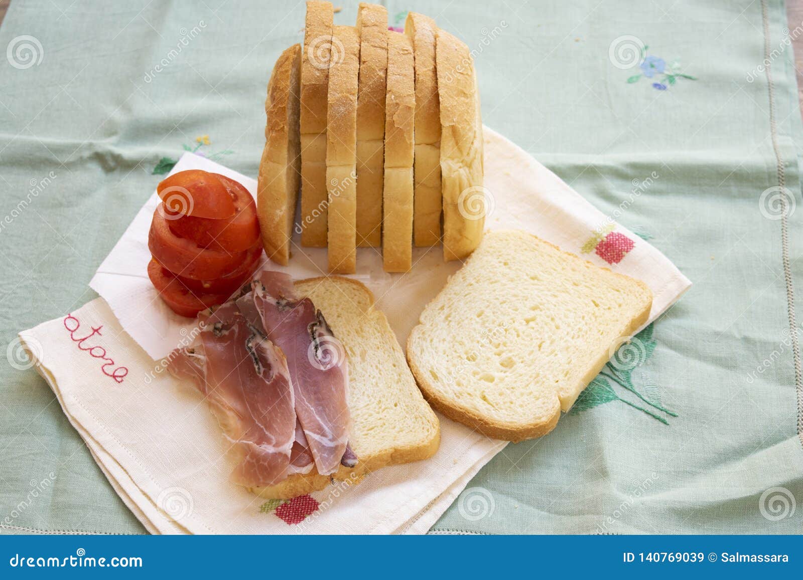 Making Ham Sandwich with Fresh Tomato Stock Image - Image of roll, bite ...