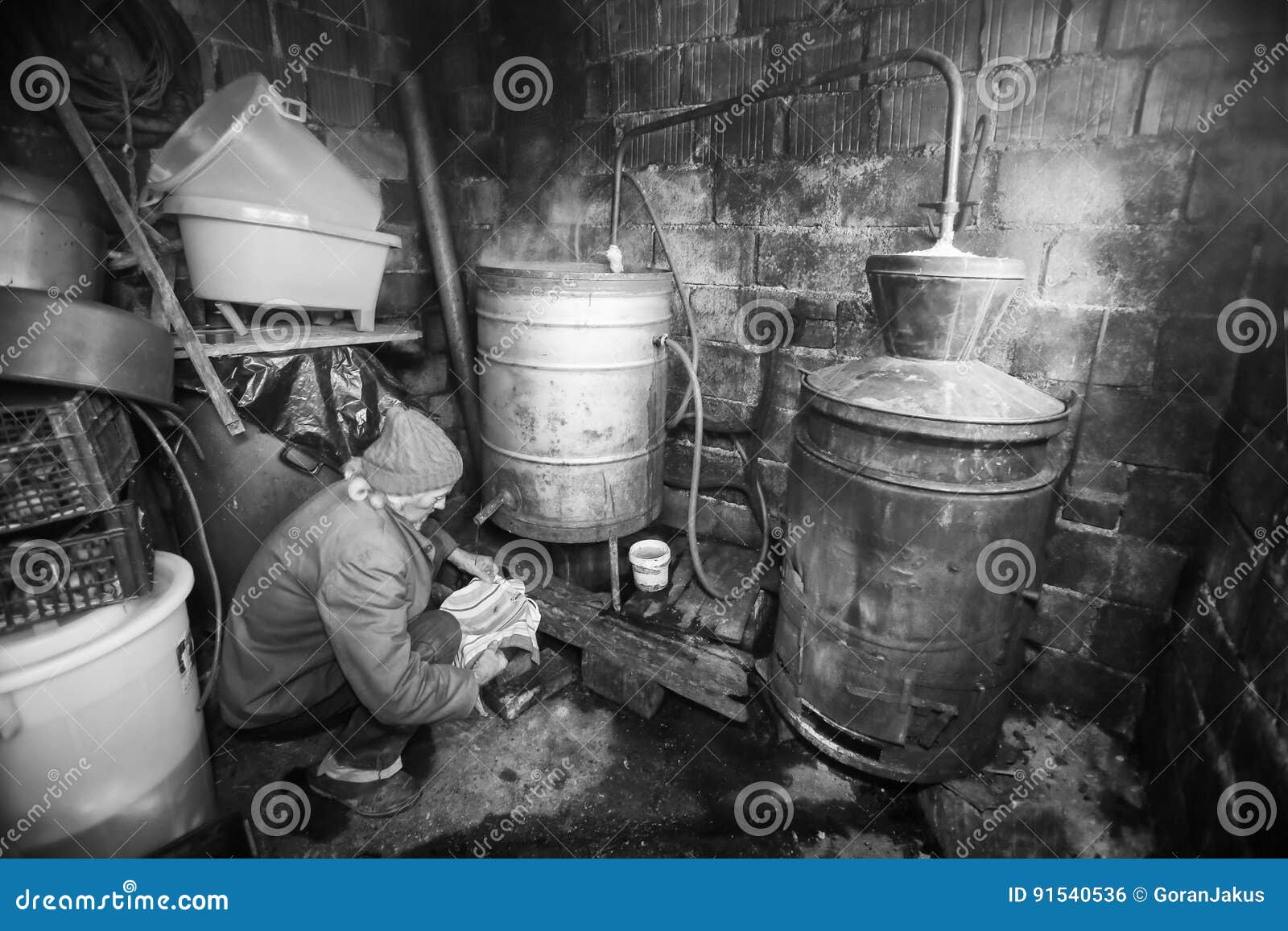 Making Homemade Fruit Brandy Bw Stock Photo - Image of indigent, bake ...