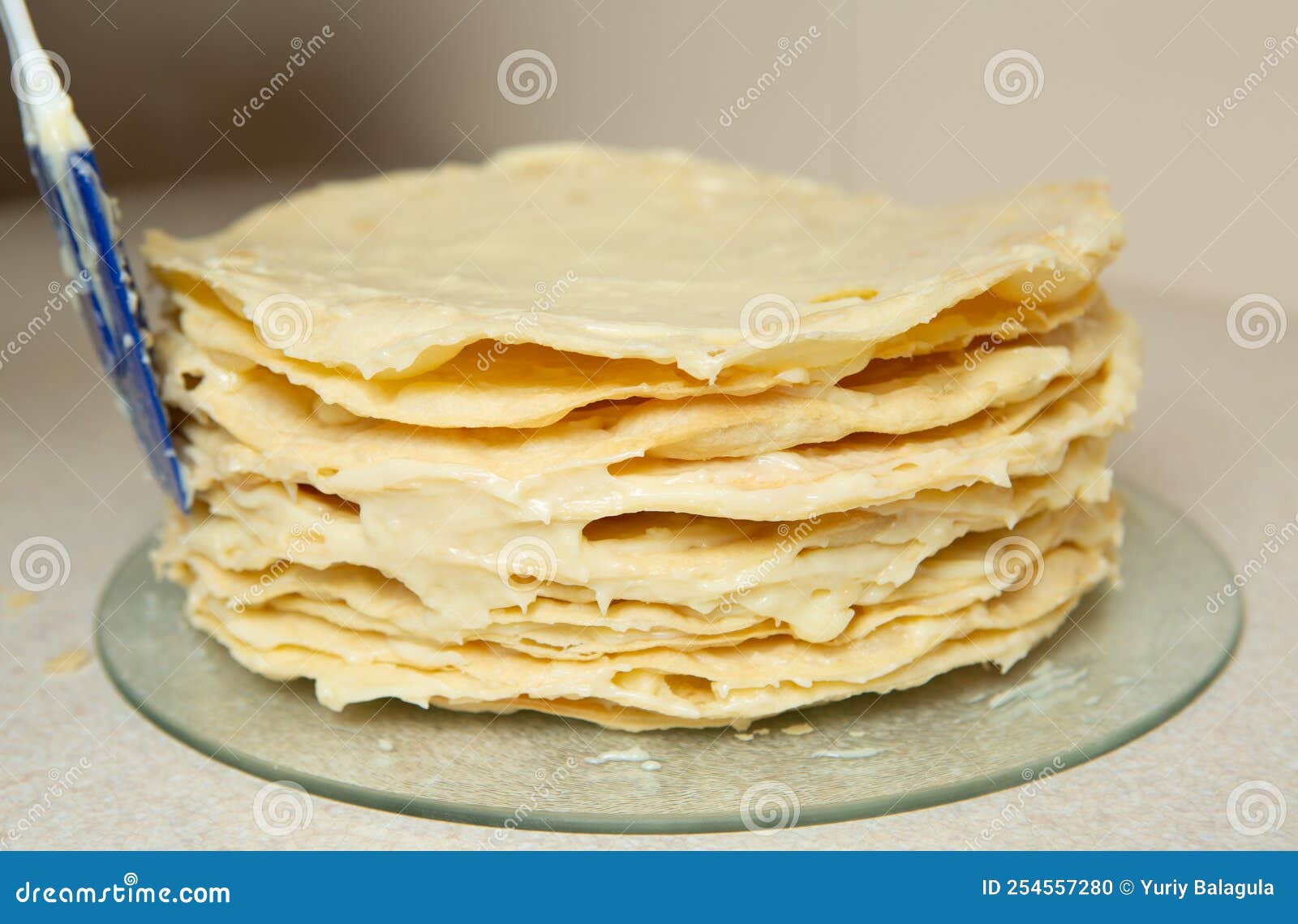 Making Homemade Napoleon Cake. the Sides of the Cake are Also ...