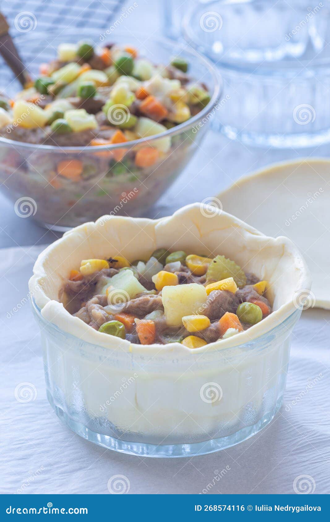 Making Individual Beef Pot Pies, Step 4 Put in Filling, Horizontal ...