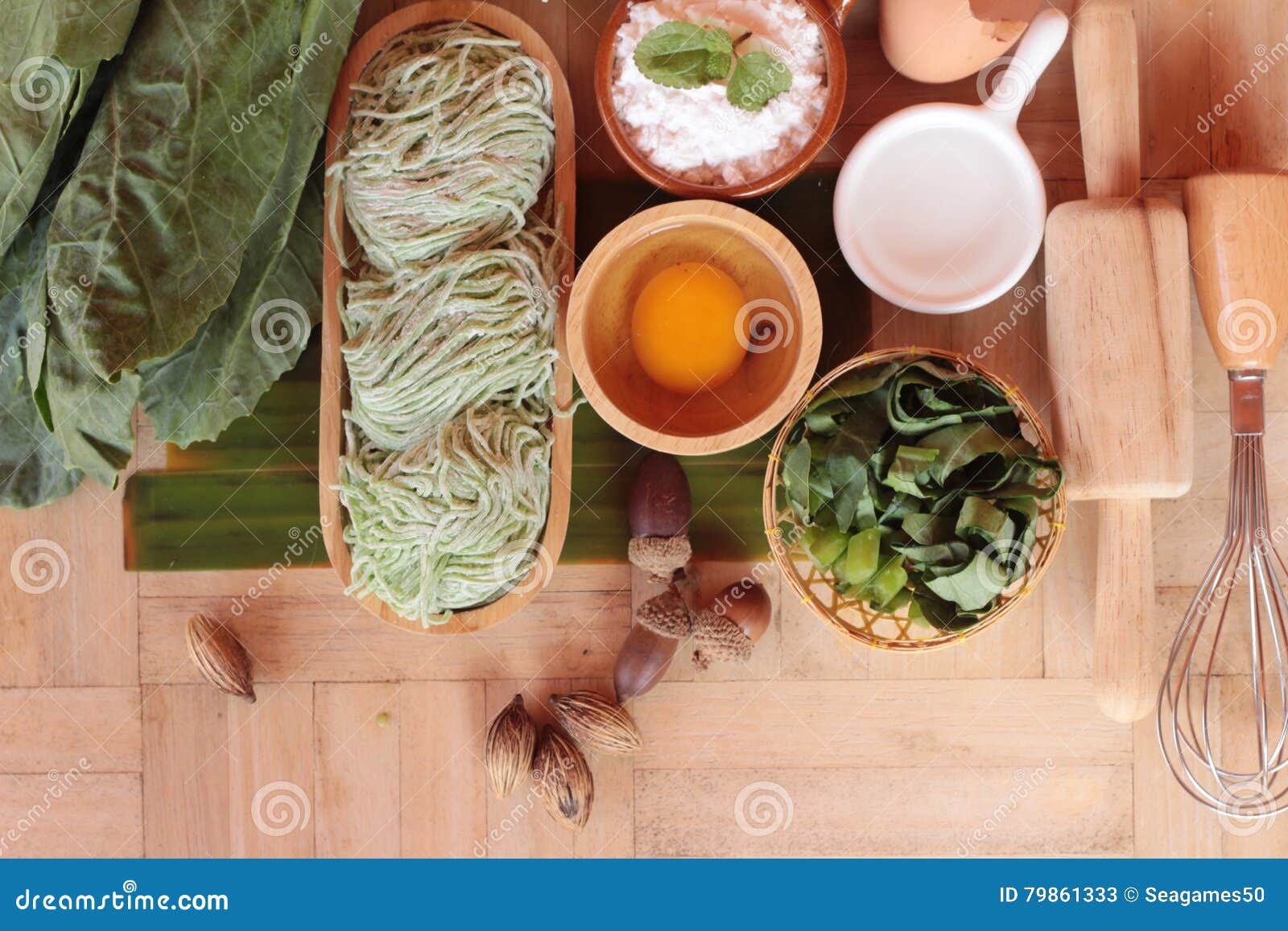 Making Jade Noodle Made of Vegetable and Egg. Stock Image - Image of ...