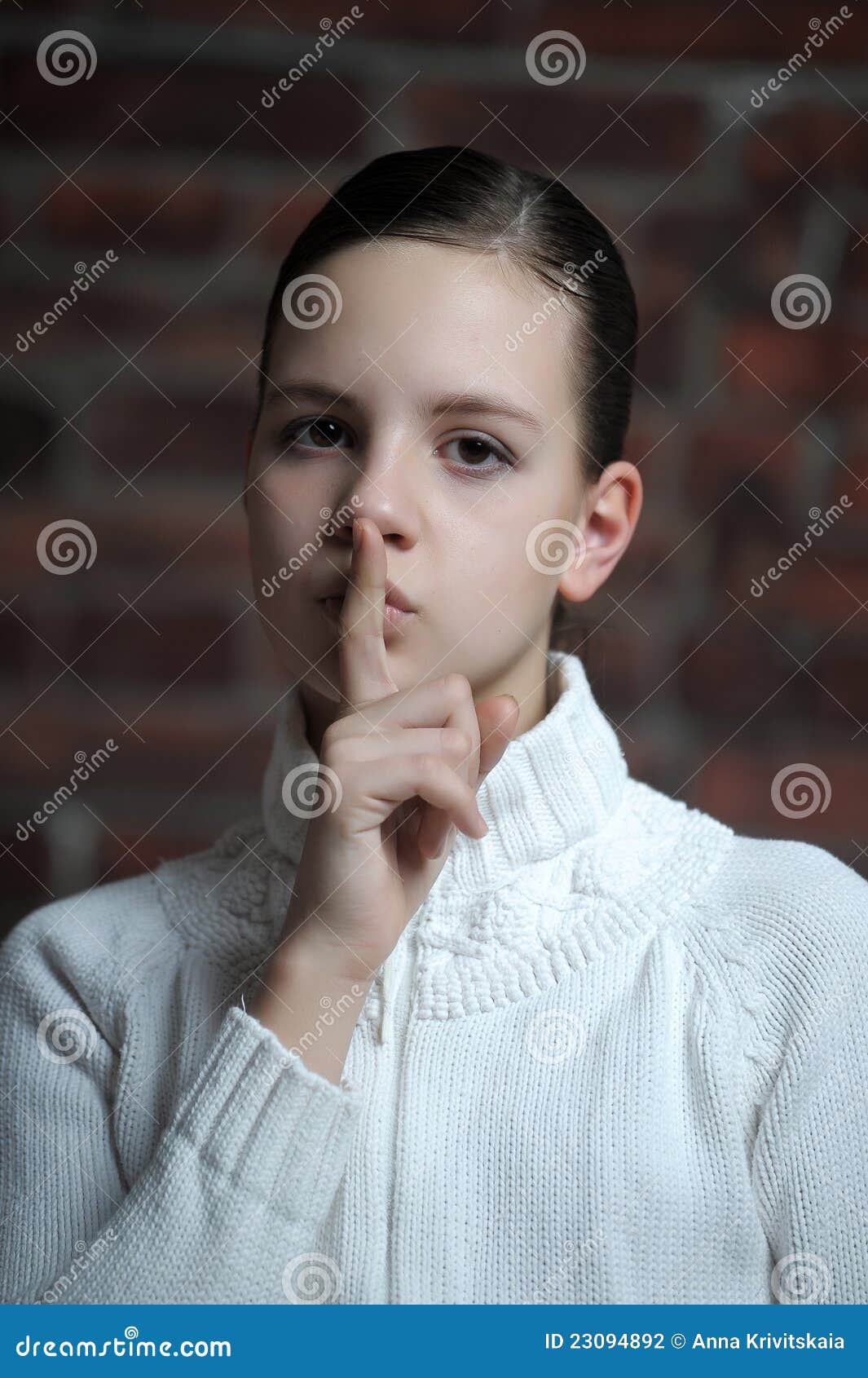 Making a Keep it Quiet Gesture Stock Photo - Image of girl, brunette ...