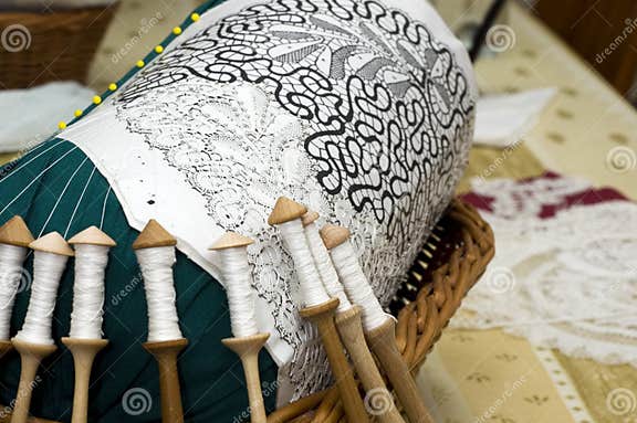Making a lace stock photo. Image of cushion, filament - 12818666