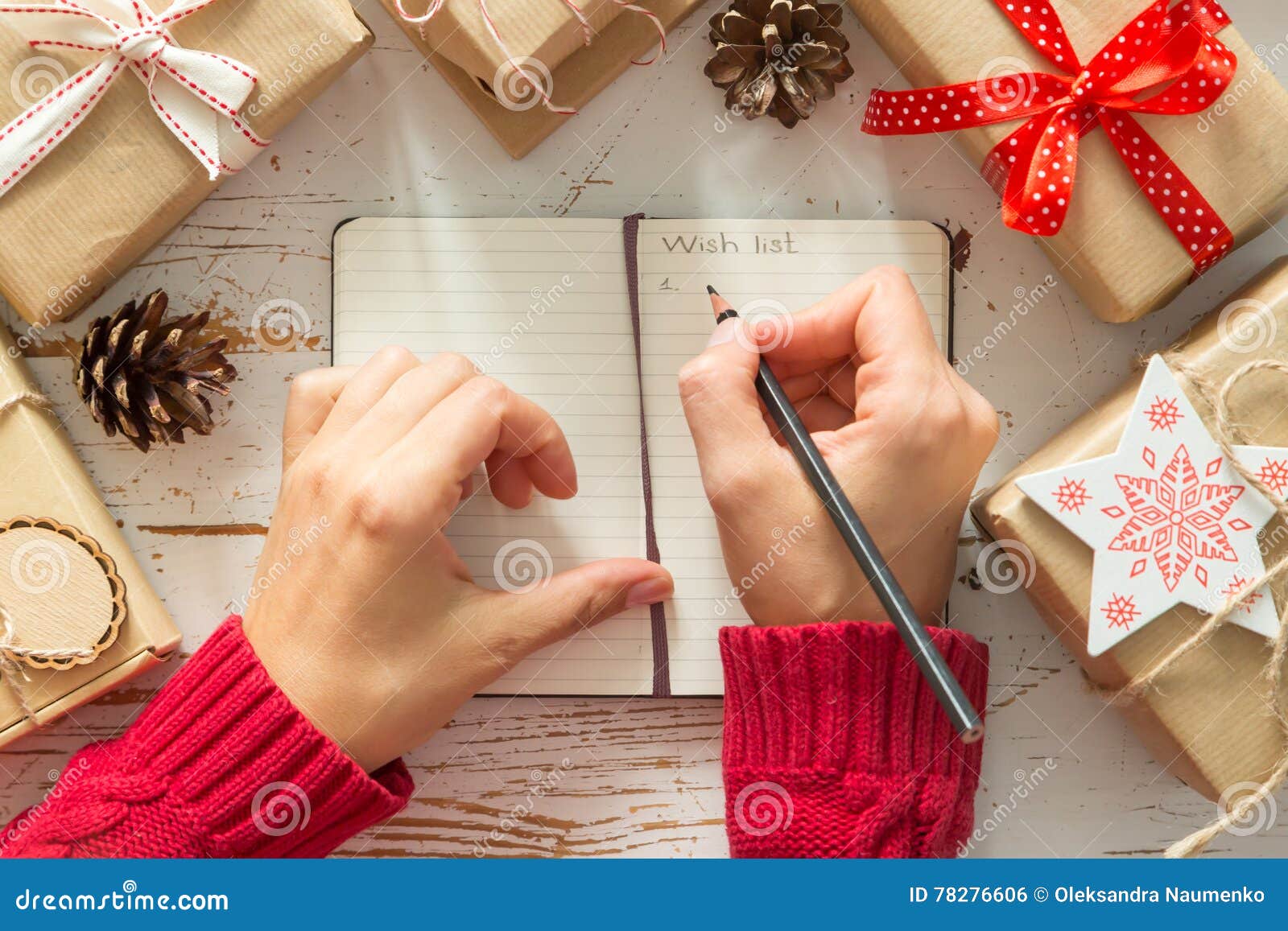 Making List of Presents on Wood Background Stock Photo - Image of ...