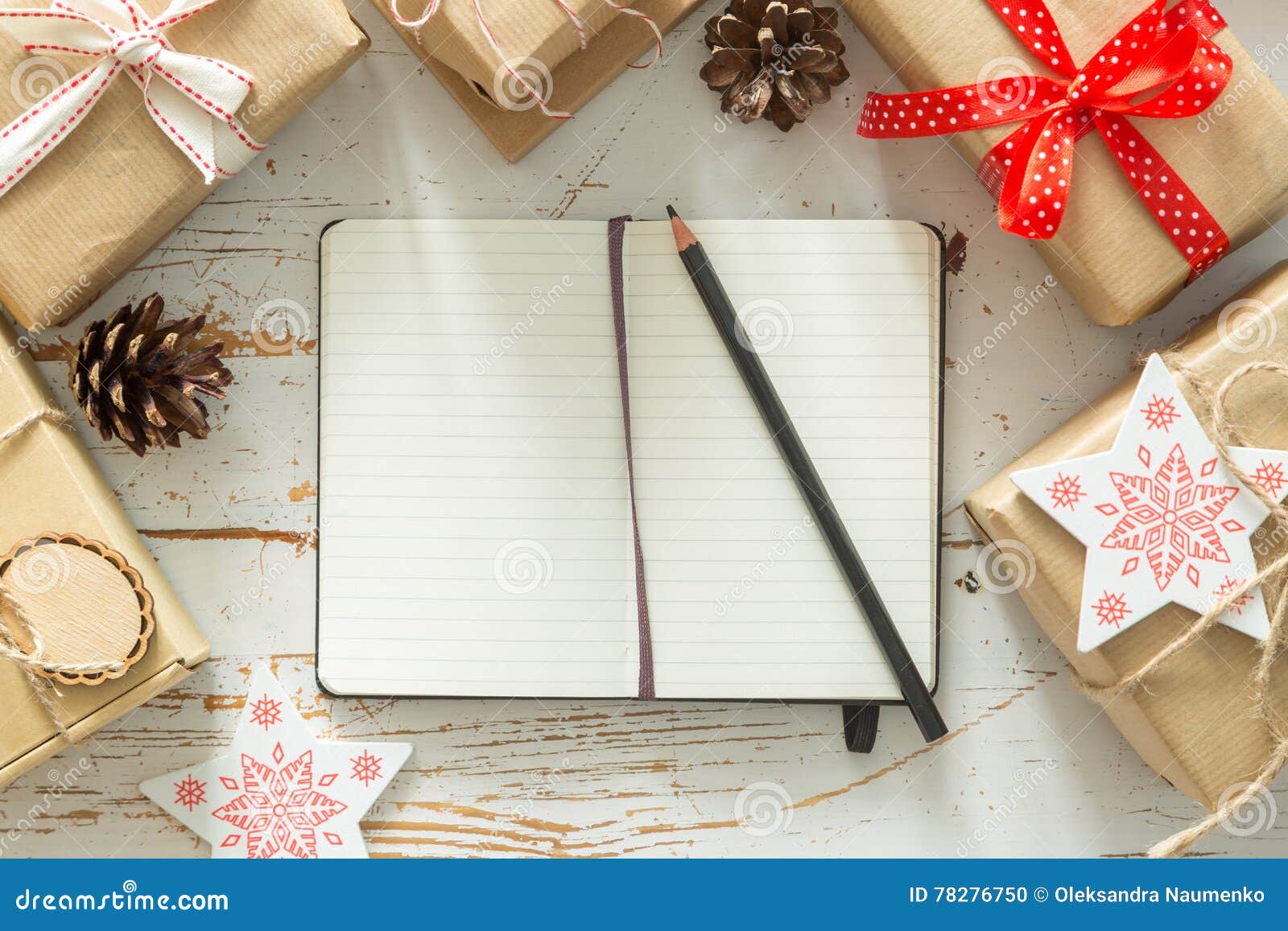 Making List of Presents on Wood Background Stock Photo - Image of ...