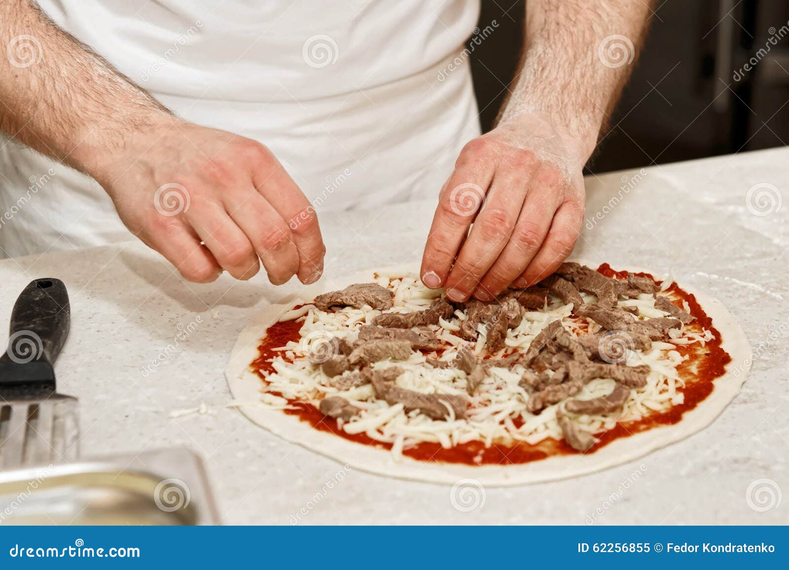 Making of a meat pizza stock image. Image of commercial - 62256855