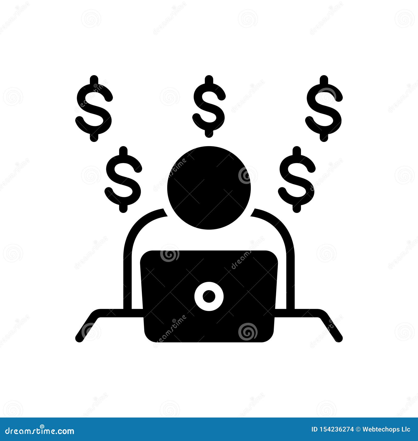 Black Solid Icon for Making Money, Laptop and Currency Stock Vector ...