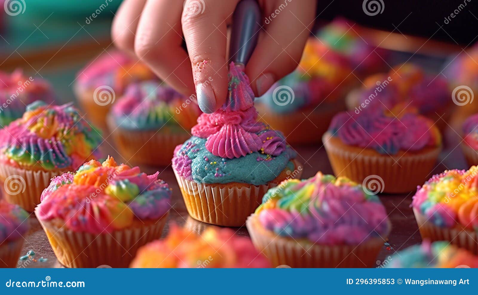 Making Multicolor Cupcakes for Kids Birthday Party. Generative AI Stock ...