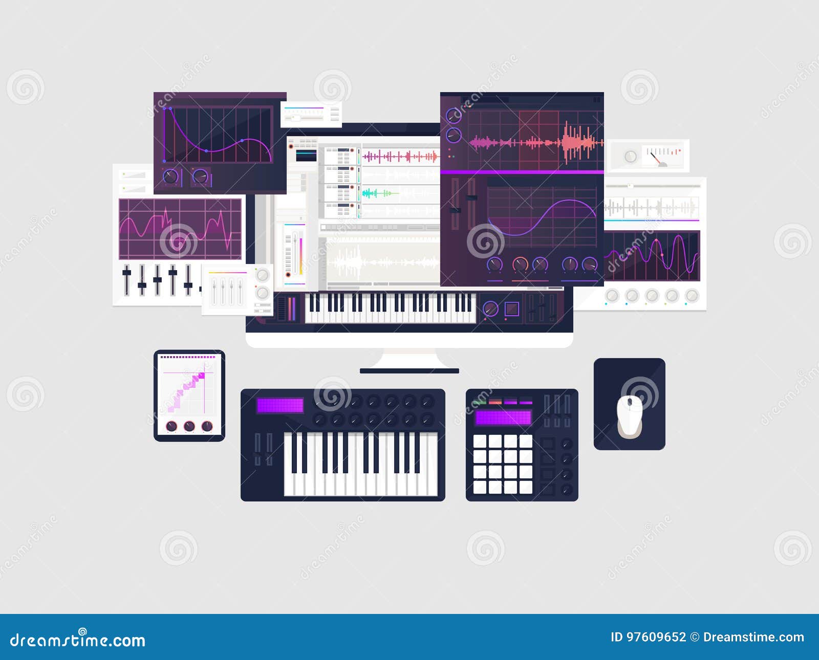 Making Music Workspace Concept in Flat Design Stock Illustration ...