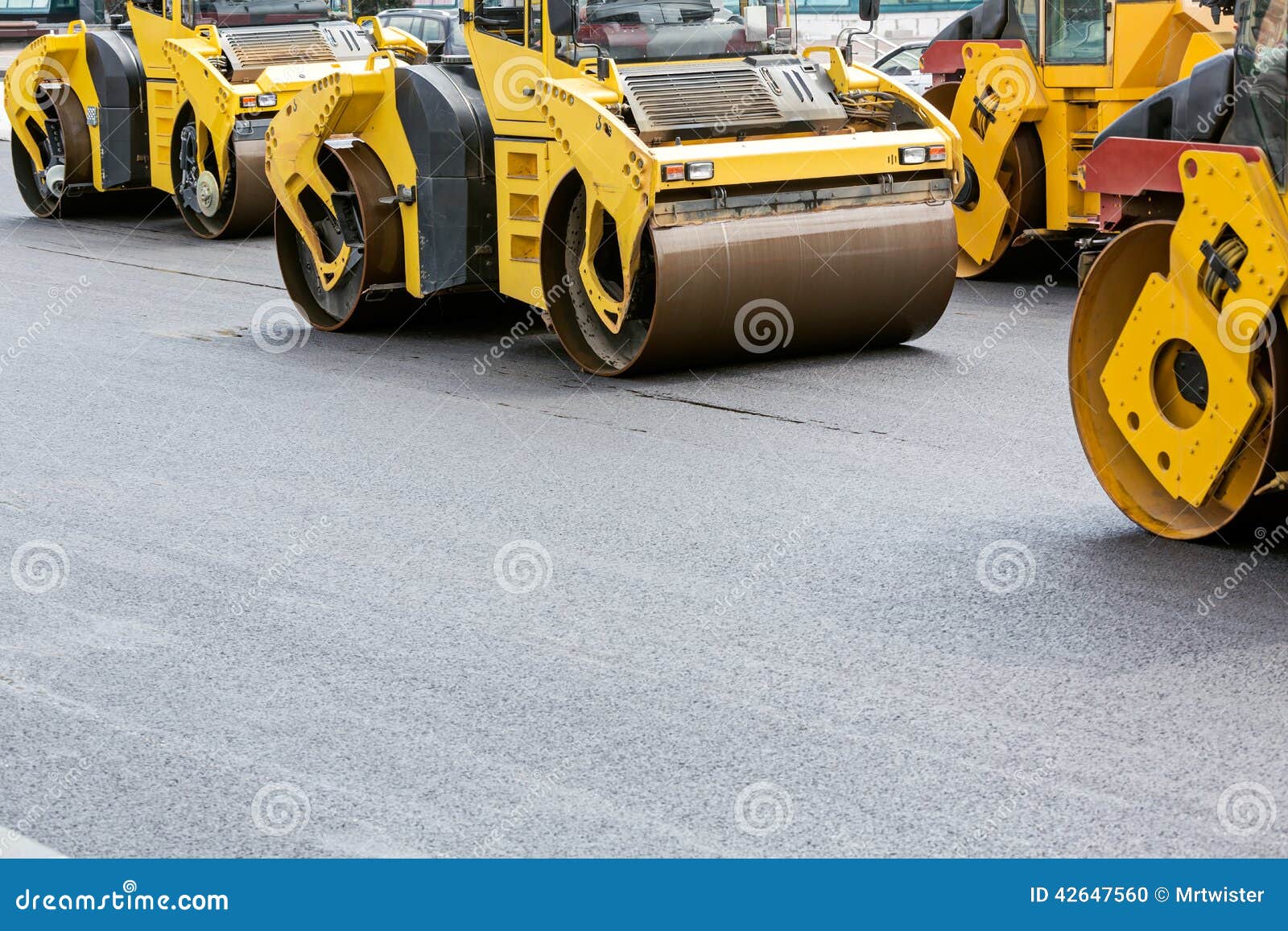 Making new road stock photo. Image of roller, yellow - 42647560