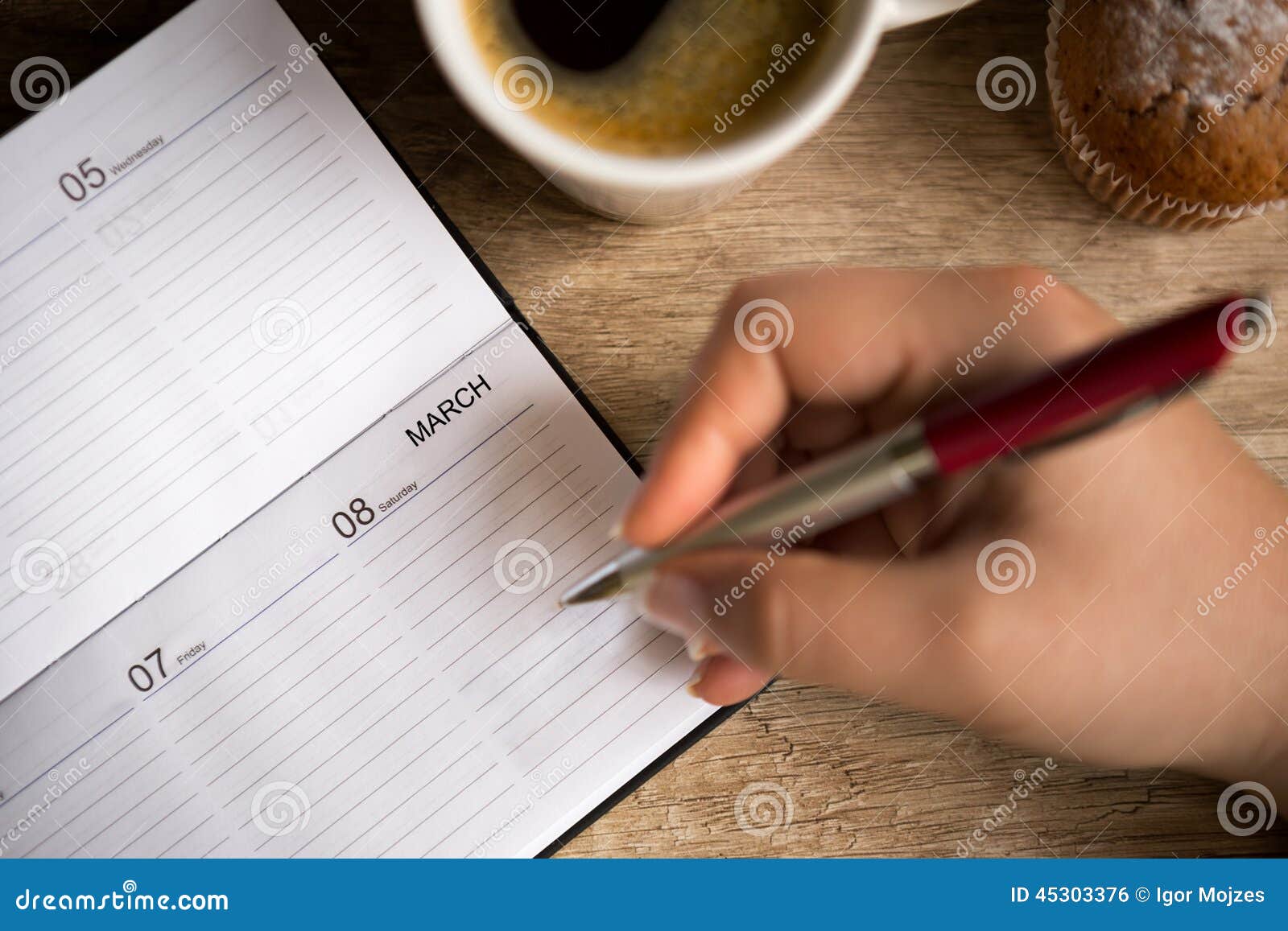 Making notes for 8 March stock photo. Image of page, reminder - 45303376
