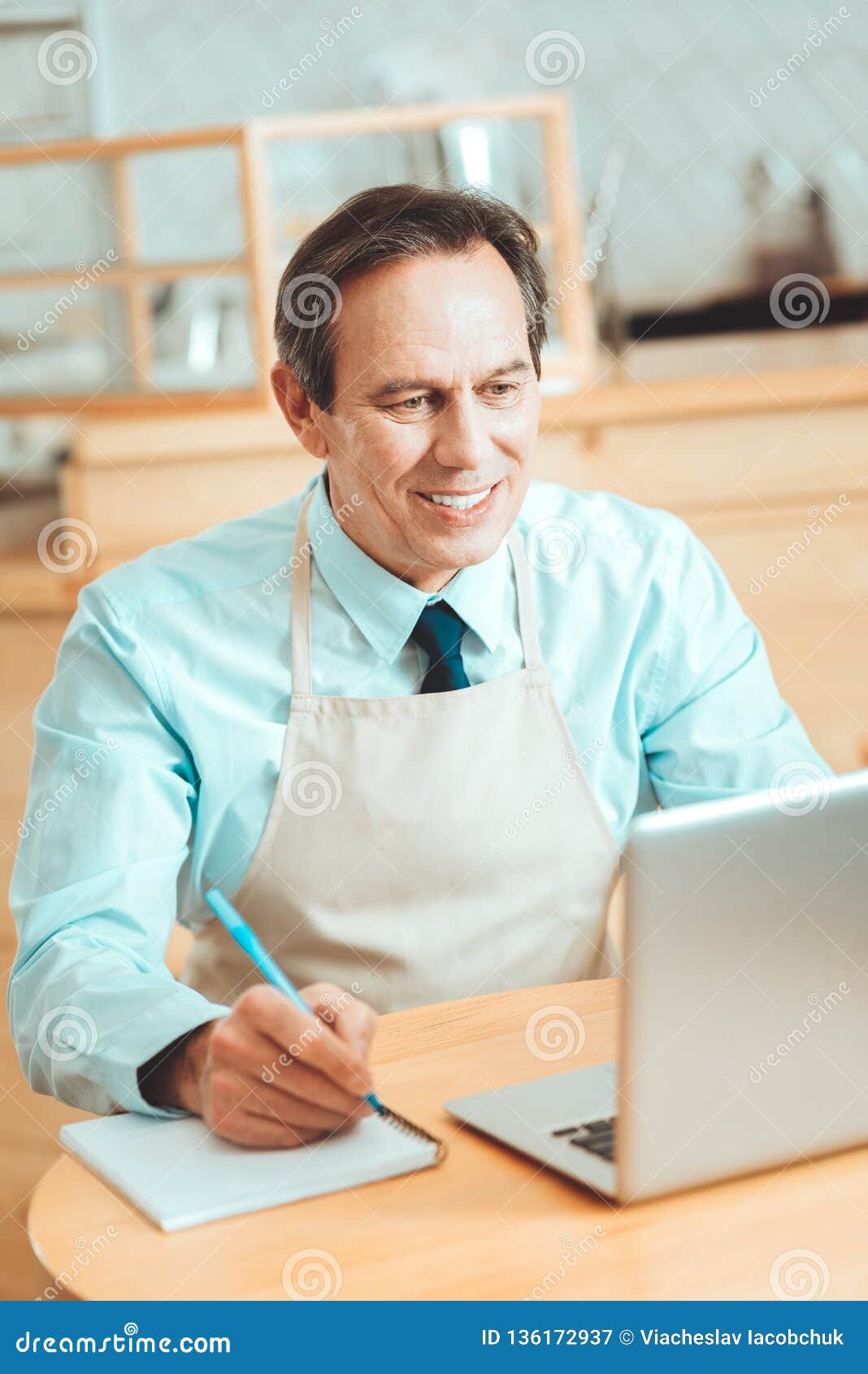 Smiling Man Writing Something on Paper Stock Image - Image of boss ...