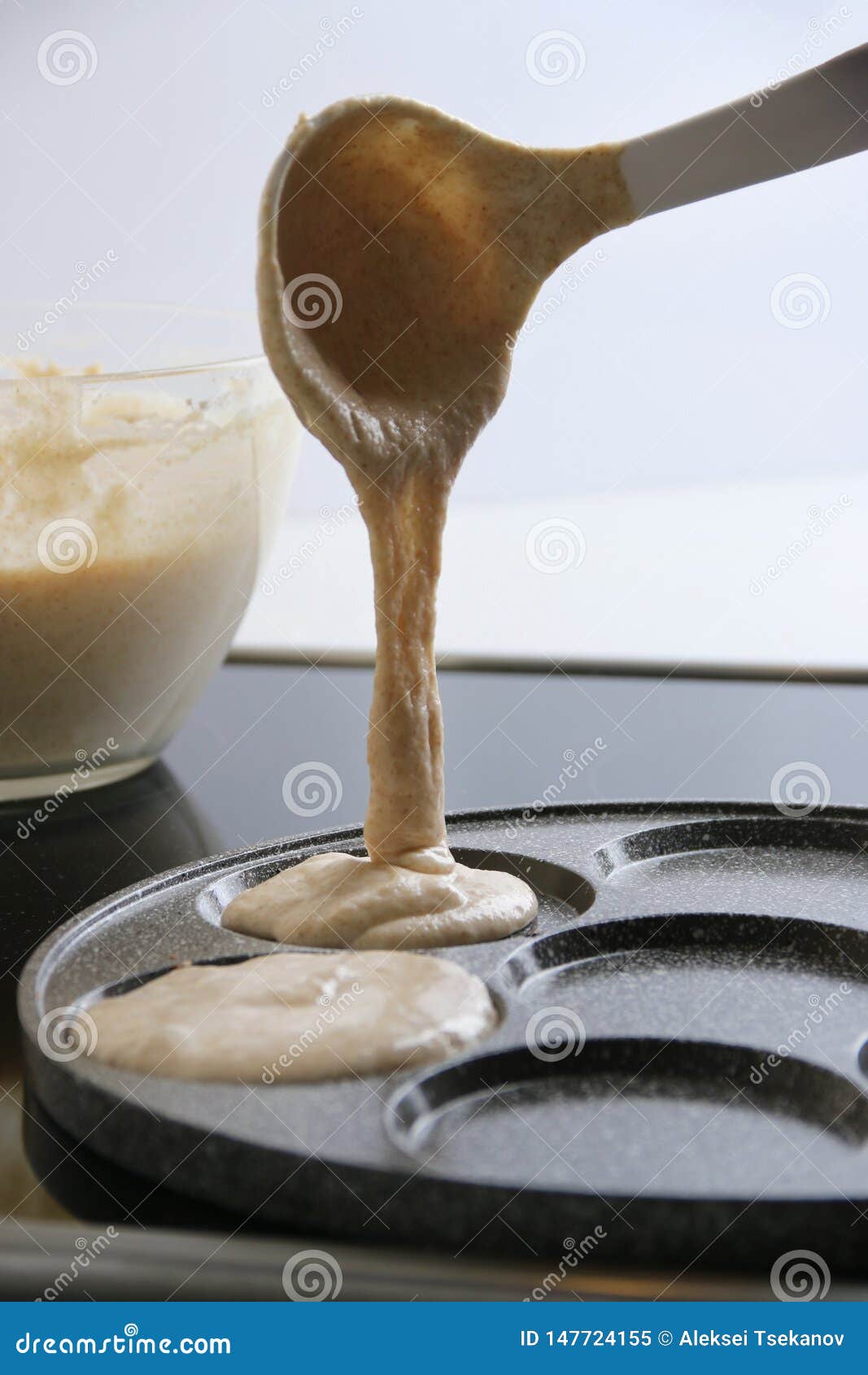 Making of Pancakes on Pan. Pour Batter, Processing Stock Image - Image ...