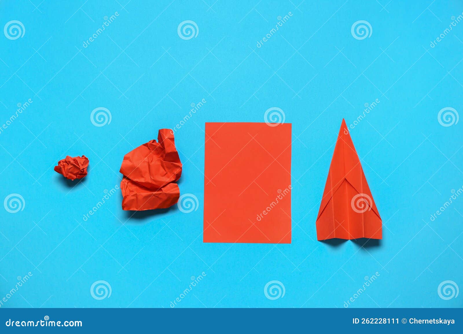 Making Paper Plane, Trial and Error. Flat Lay Composition with Crumpled ...