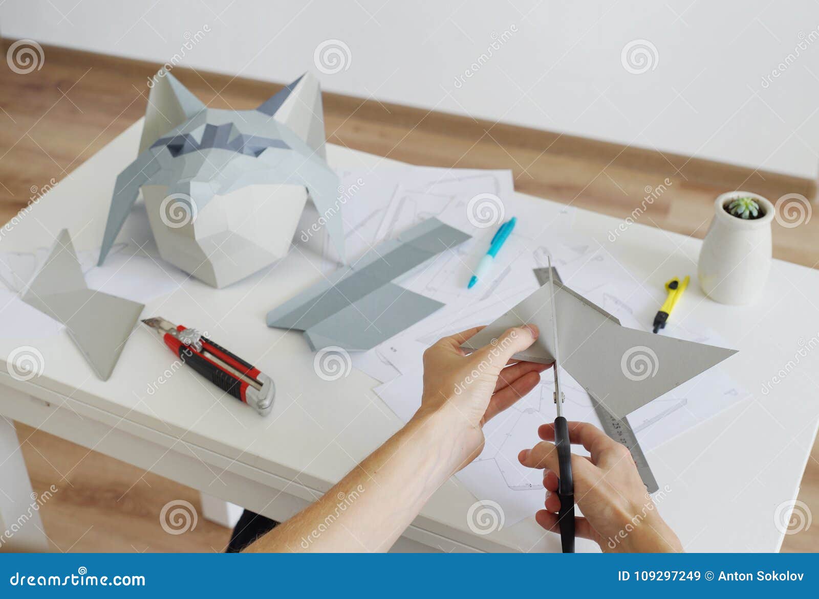 Making Paper Wolf Head, Origami. Stock Image - Image of decor, craft ...