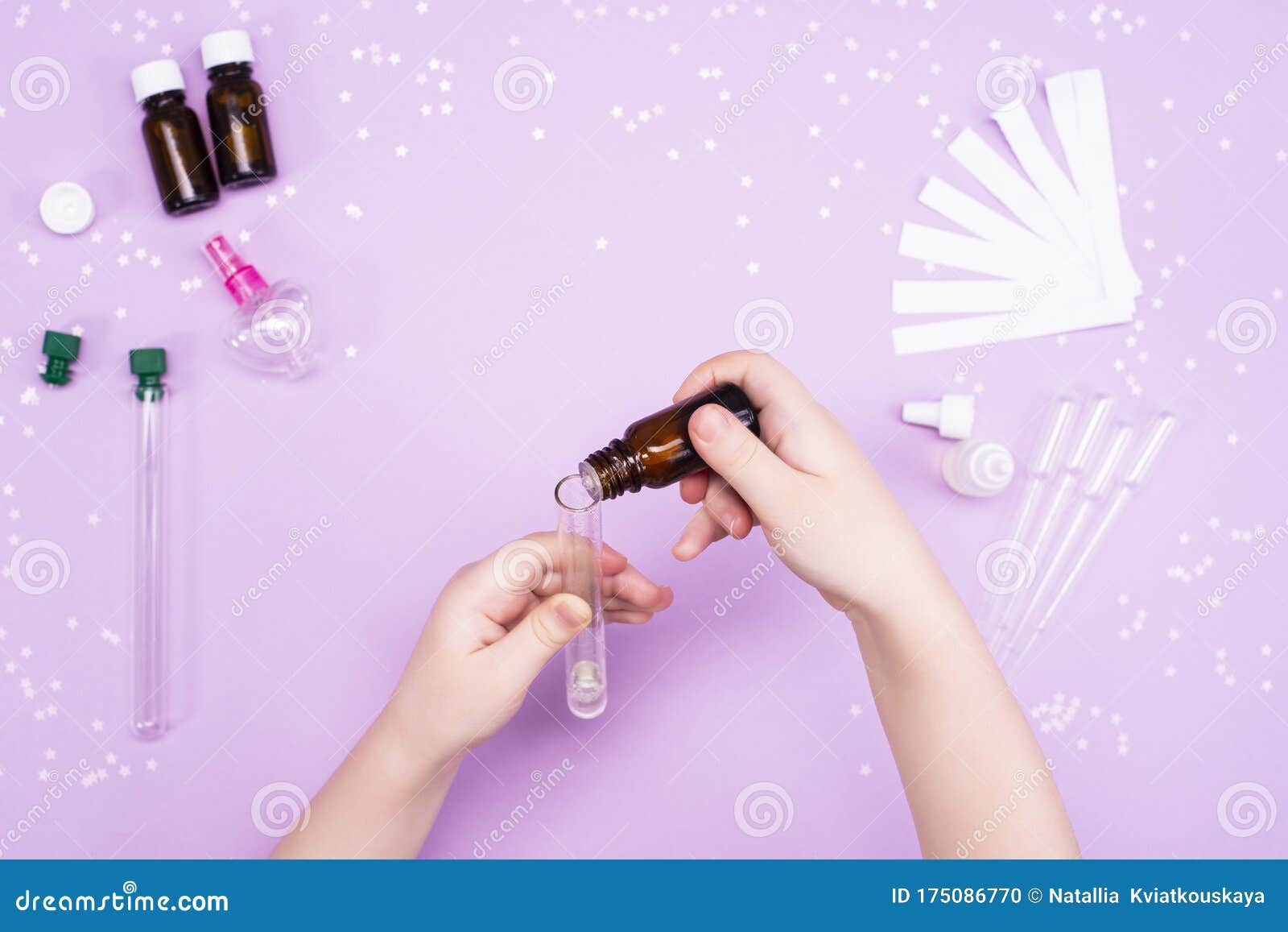 Making Perfumes at Home. Children`s Art Project. Children`s Hands Make ...