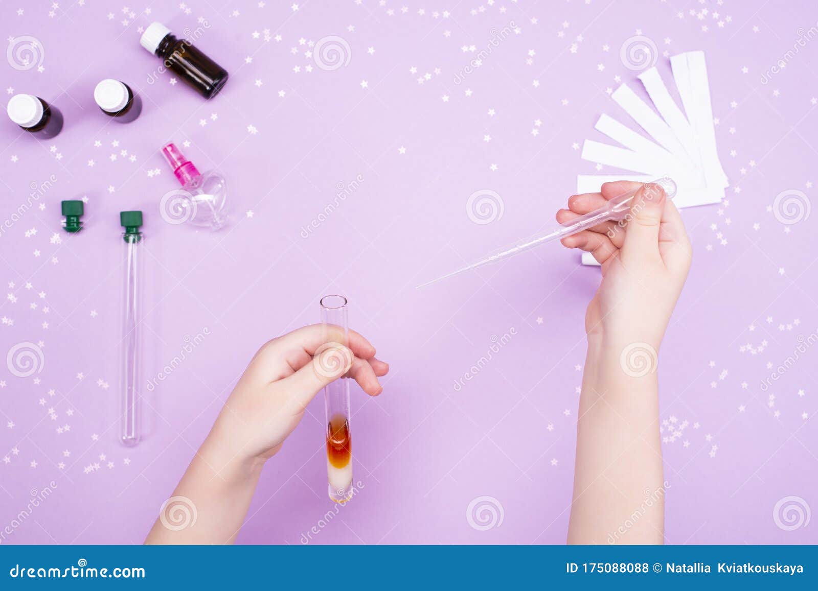 Making Perfumes at Home. Children`s Art Project. Children`s Hands Make ...