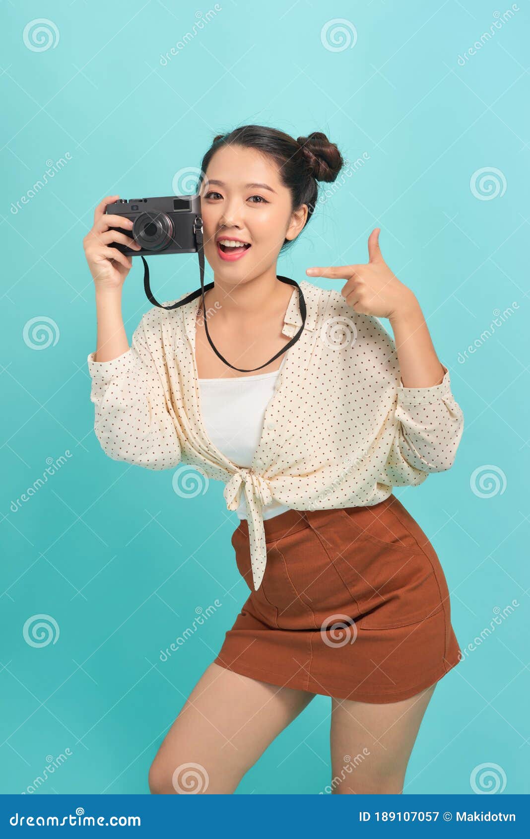 Making Photo Attractive Young Woman with Camera Stock Image - Image of ...