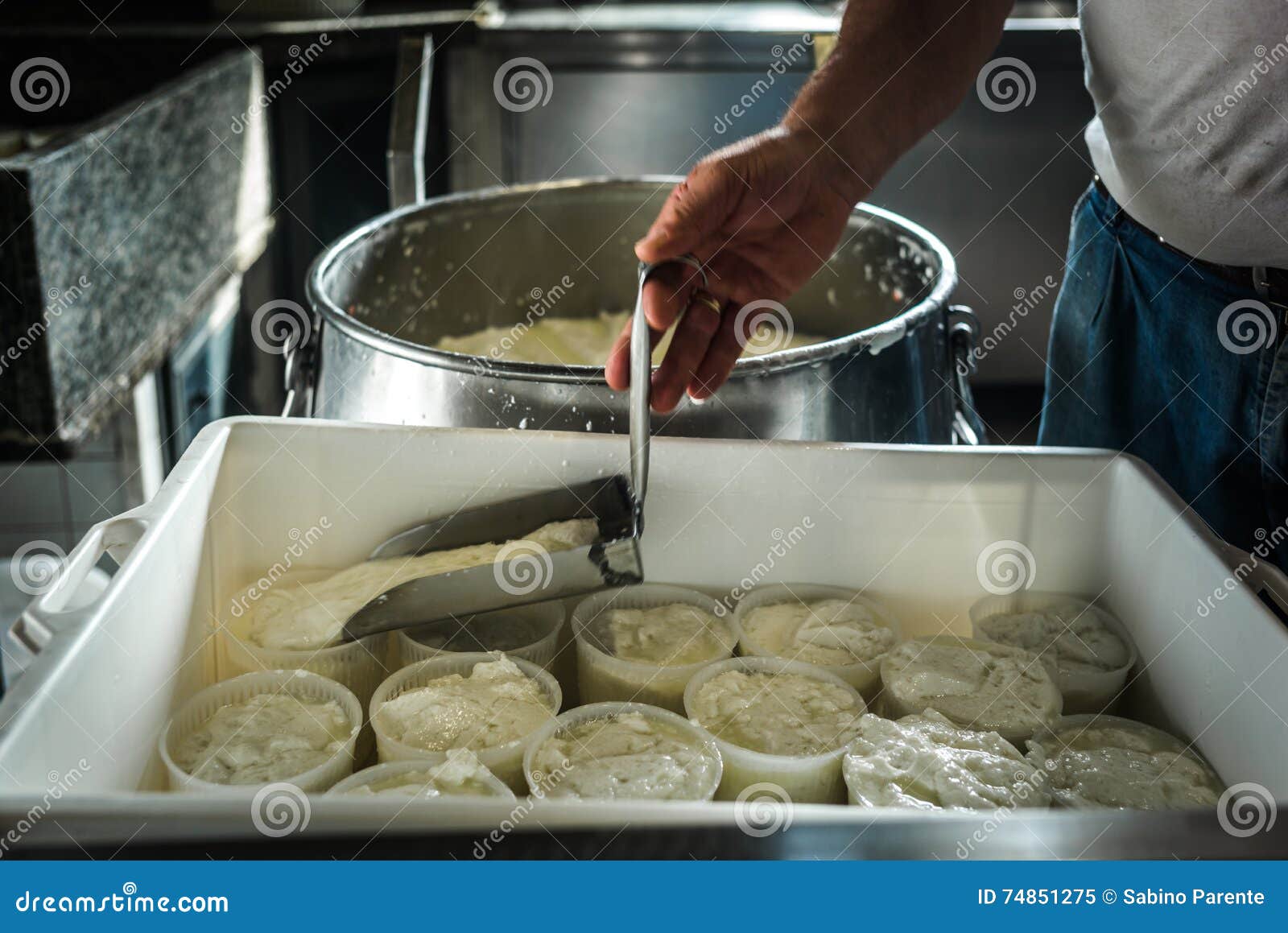 Making of ricotta cheese stock image. Image of streetfood - 74851275