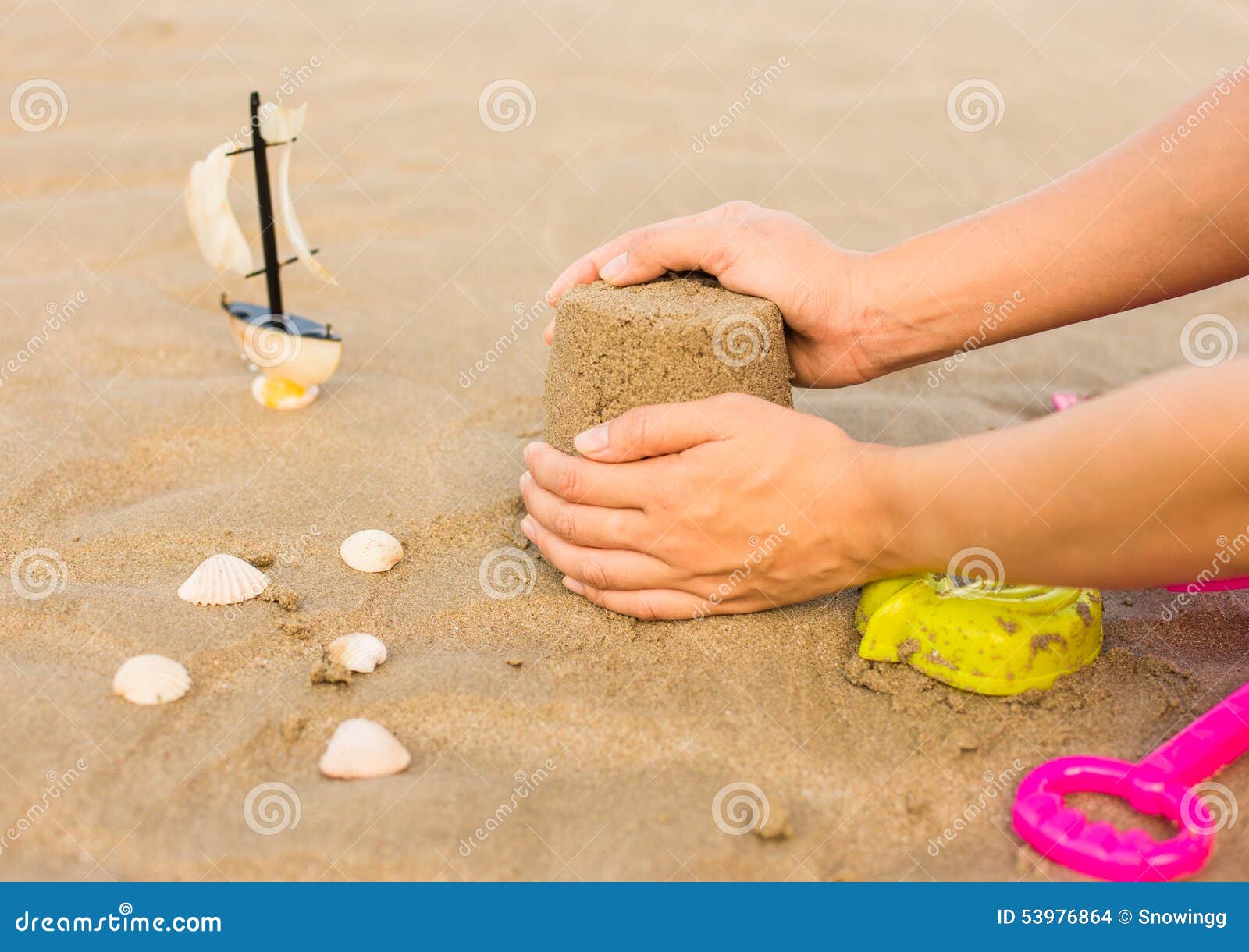 Making a Sand Castle at the Beach, Summer Concept. Stock Photo - Image ...