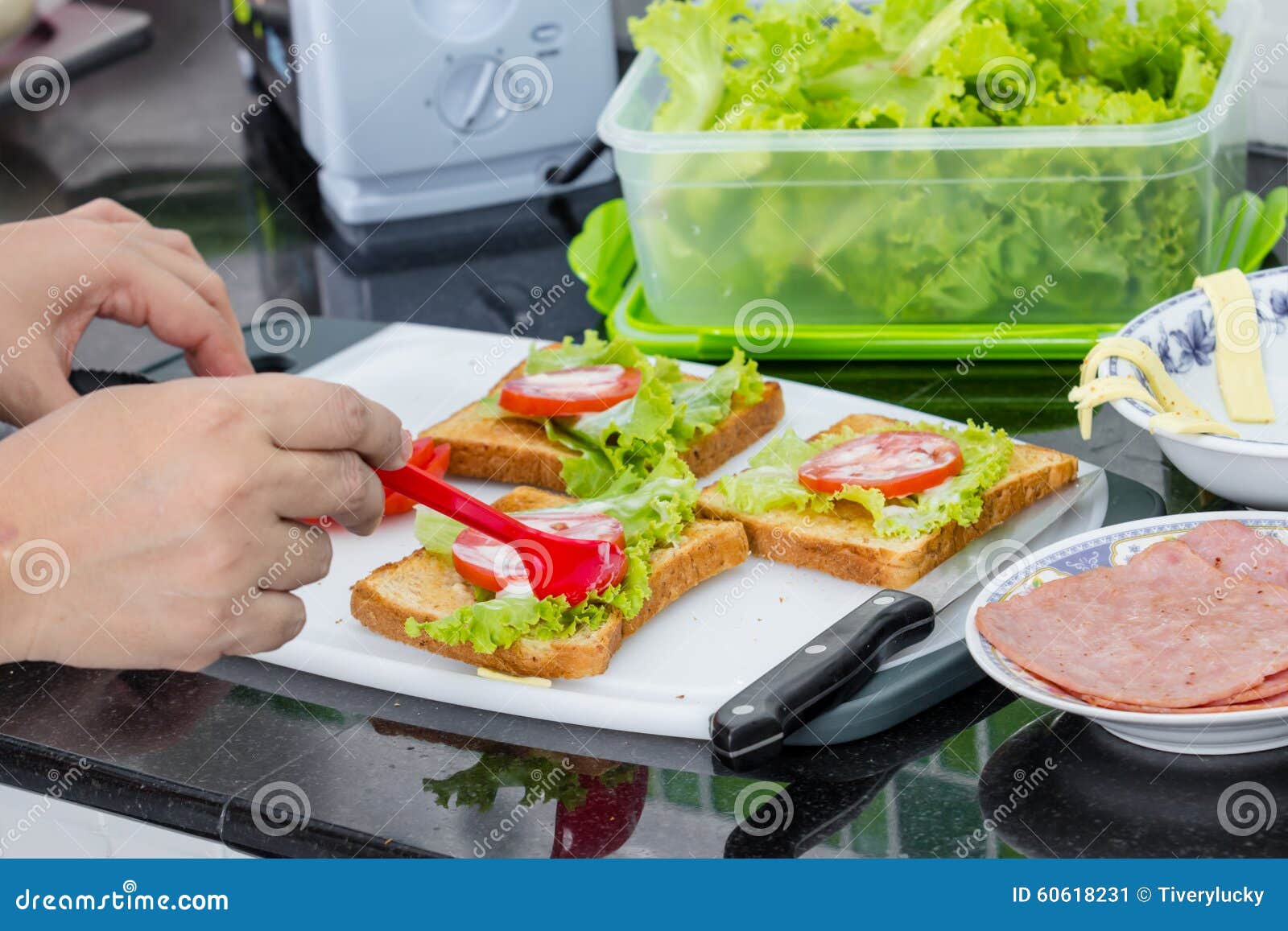 Making a sandwich stock image. Image of vegetables, cuisine - 60618231