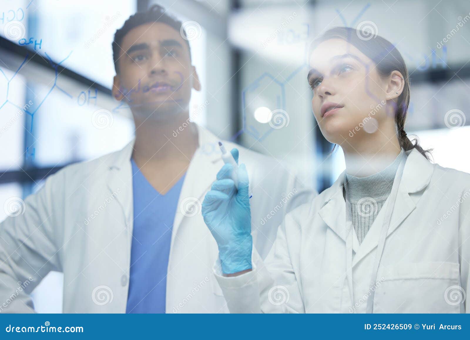 Making Sense of it All. Two Scientists Solving Equations on a Glass ...