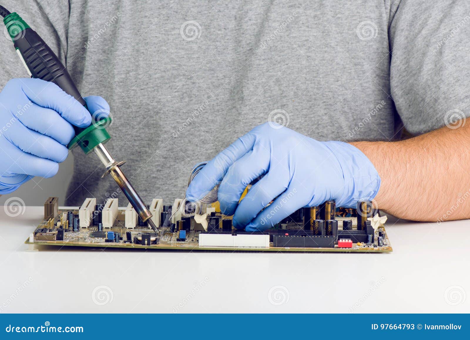 Making a Soldering on Motherboard Microchip Stock Image - Image of ...