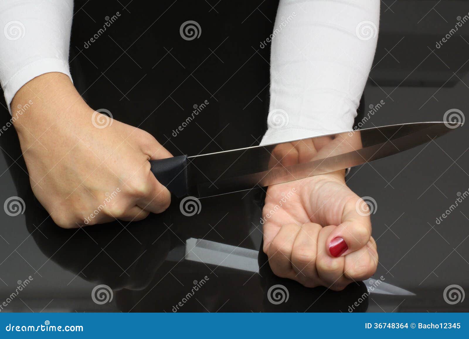 Making Suicide with Cutting the Veins with a Razor Knife Stock Photo ...