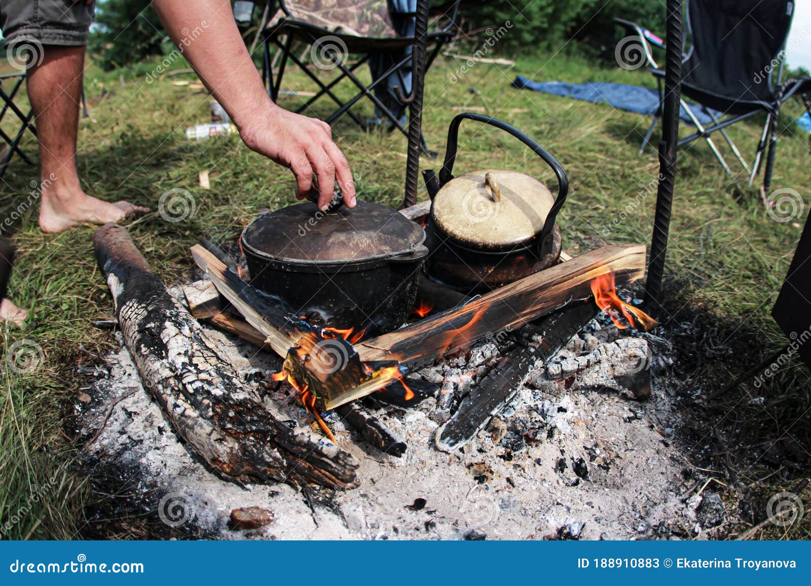 Making Tea in Camping Firepit Stock Image - Image of firewood, summer ...