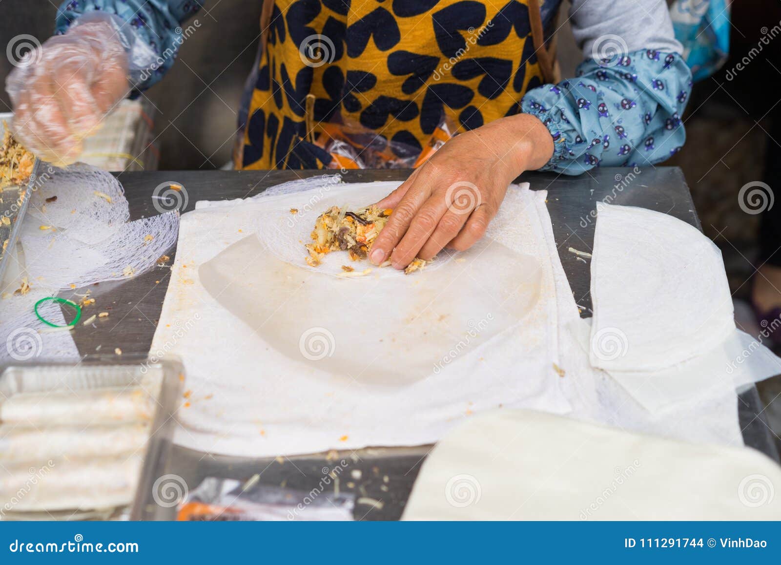 Making Vietnamese Traditional Spring Rolls by Hands Stock Photo - Image ...