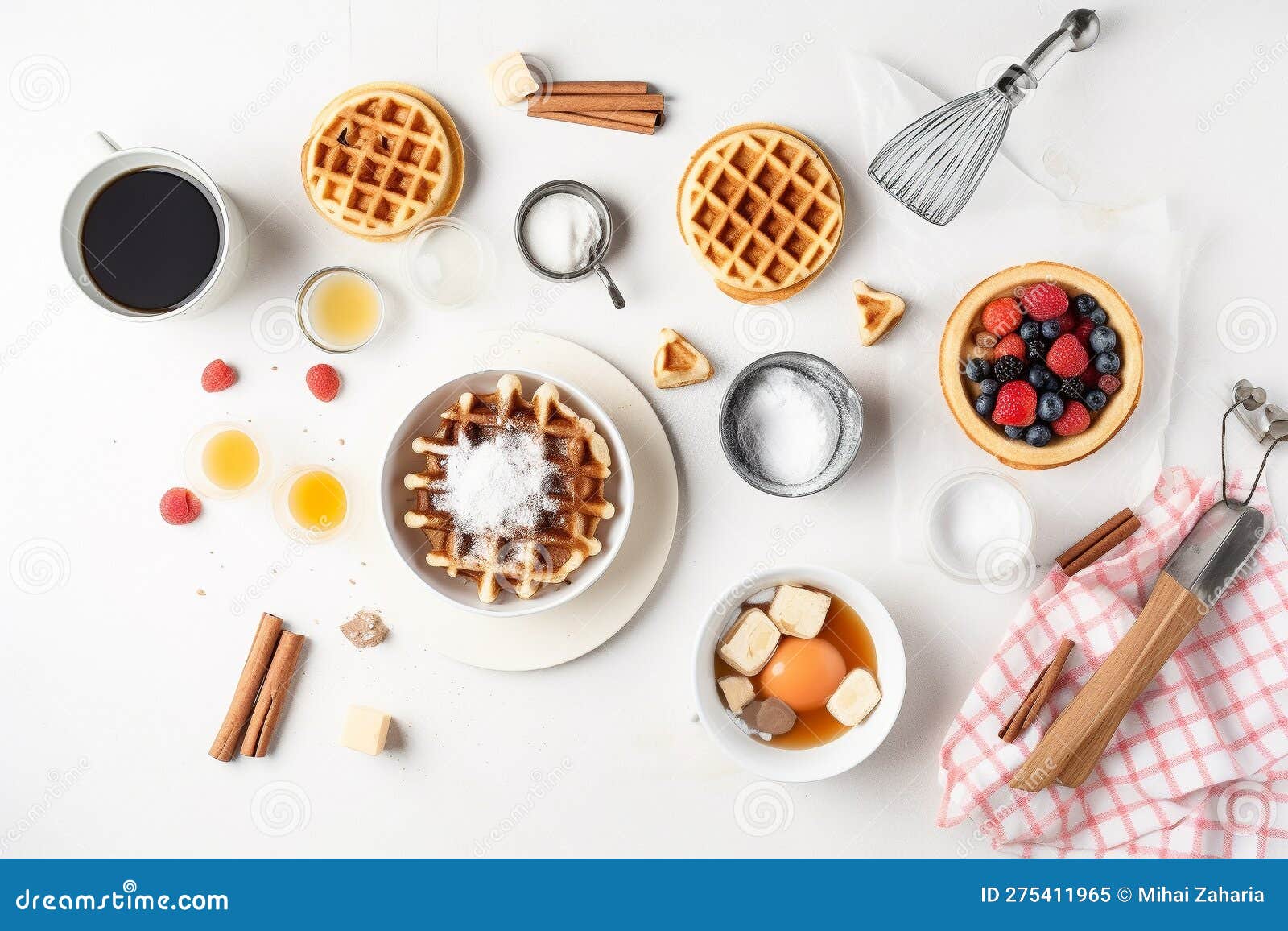Making Waffles. Top View of a Kitchen Table with Ingredients and Tools ...