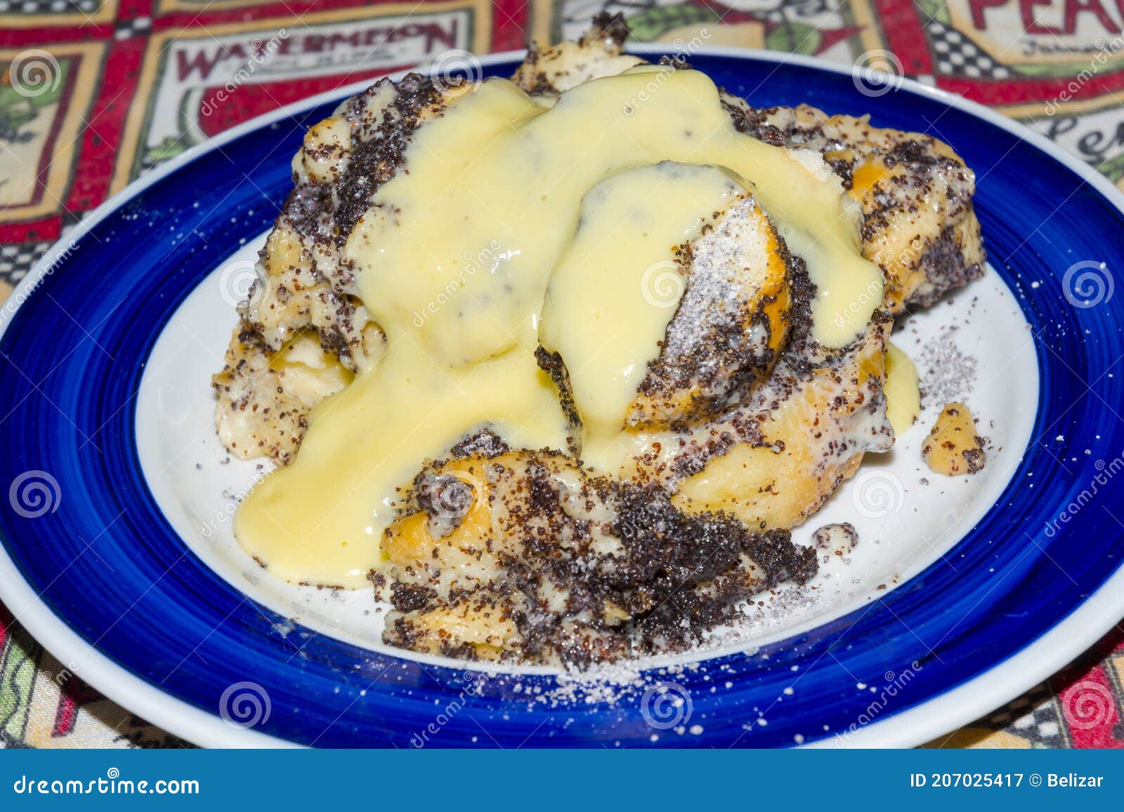 Makos Guba on a Dish with Vanilla Dressing Stock Image - Image of plate ...