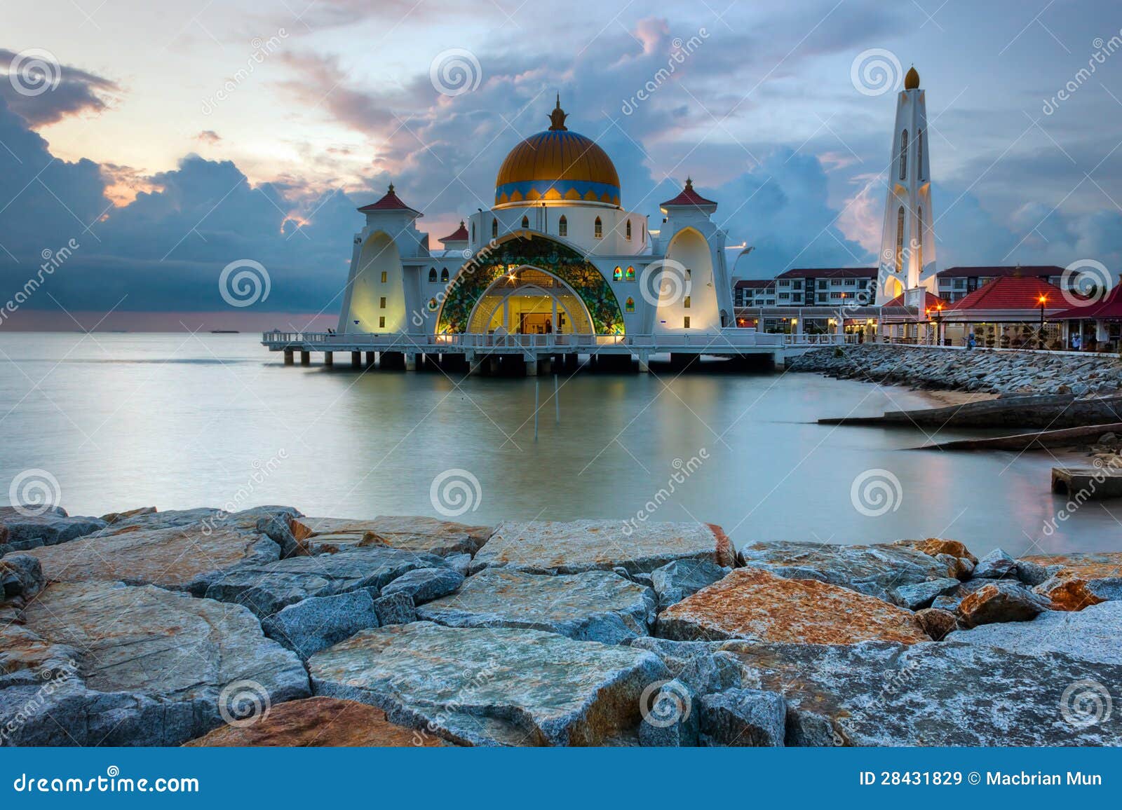Malacca Straits Mosque, Malaysia Stock Image - Image of landscape ...