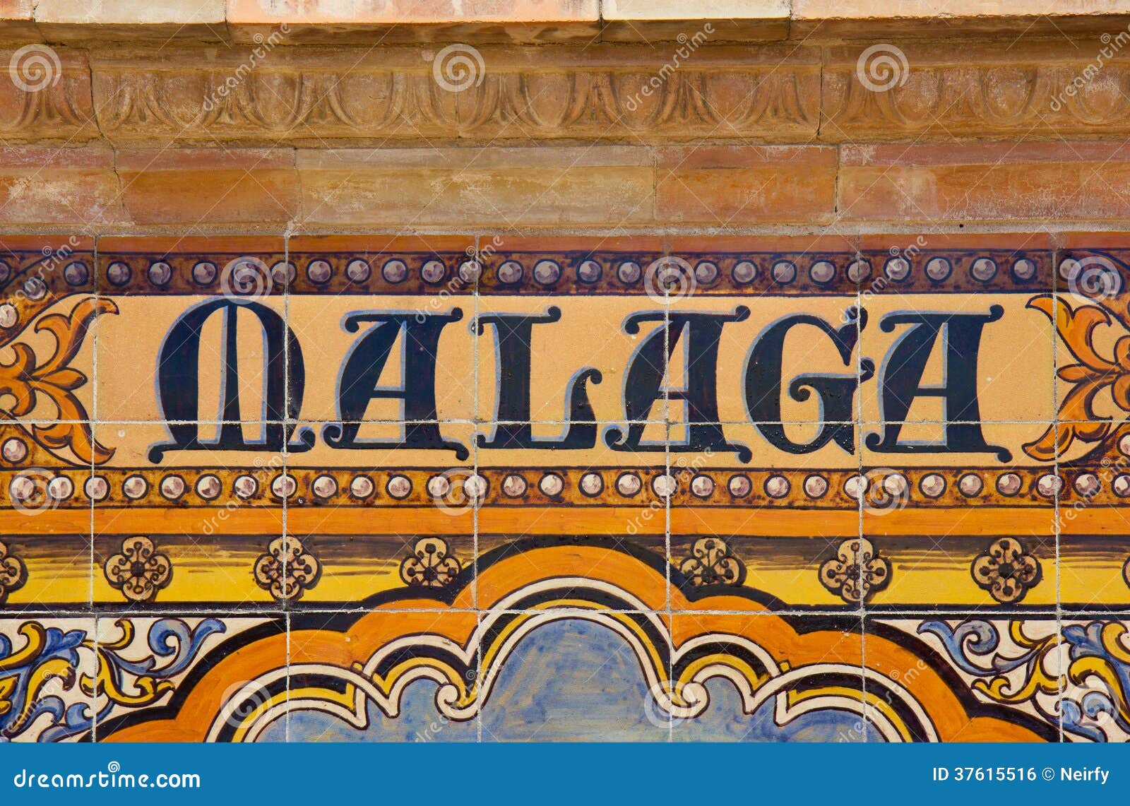 Malaga Sign Over a Mosaic Wall Stock Photo - Image of famous, element ...