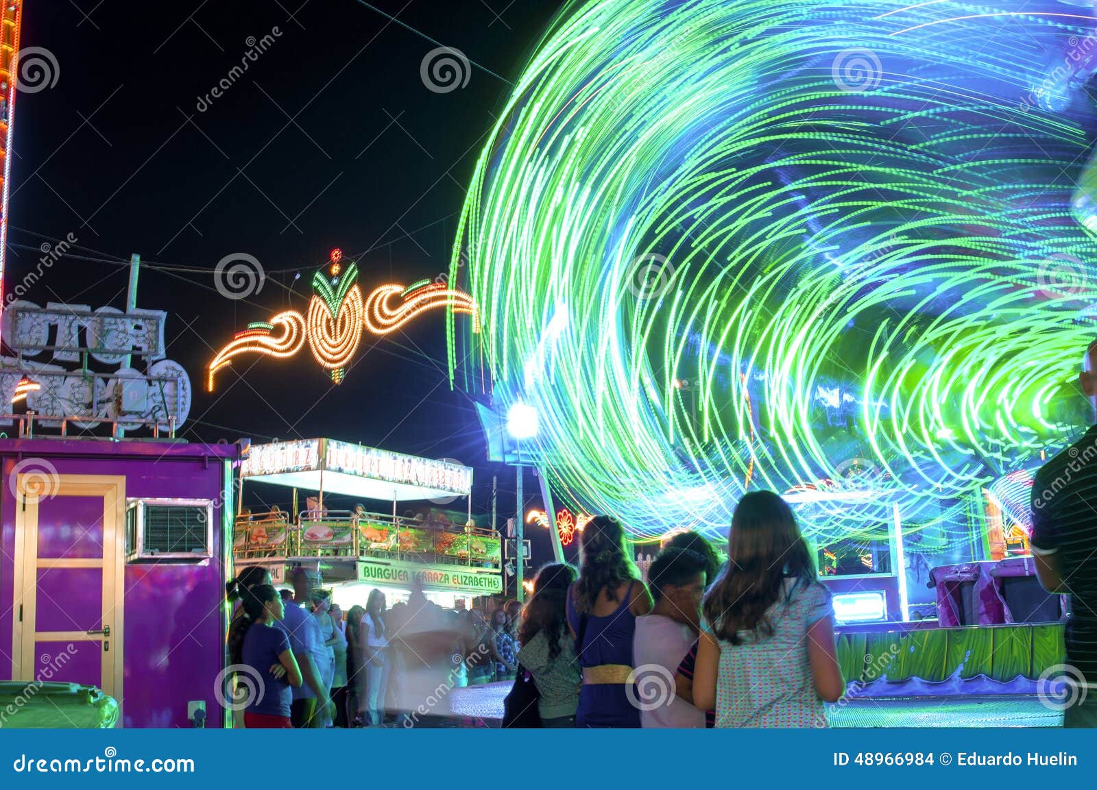 MALAGA, SPAIN - AUGUST, 14: Night Lights and Fair Attractions at ...