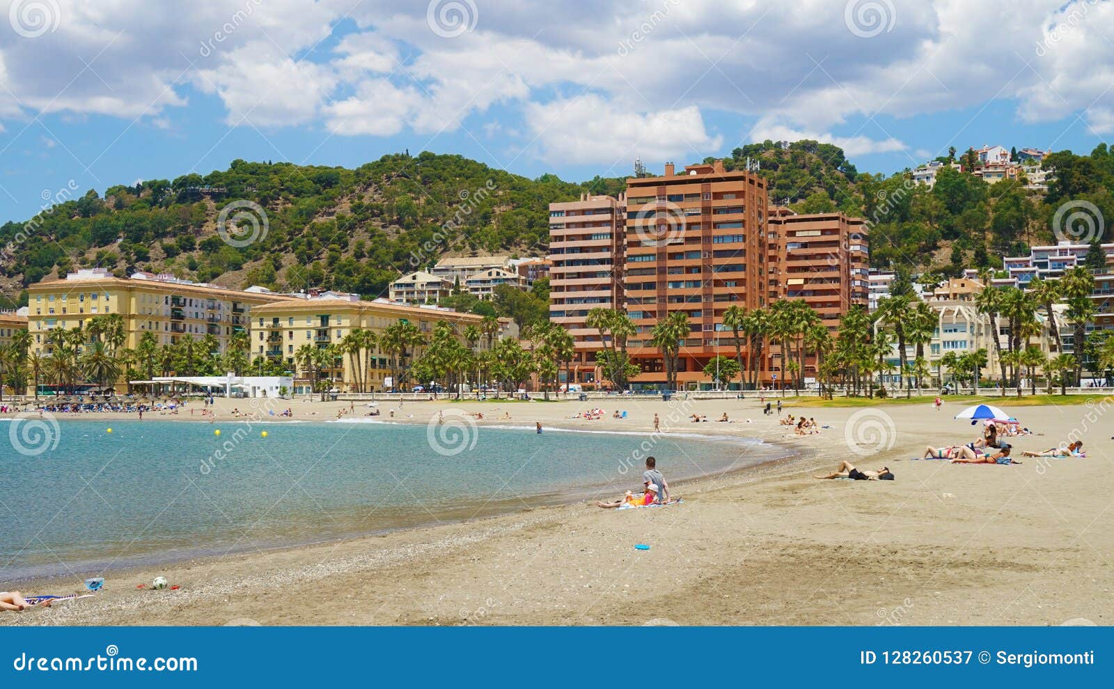 MALAGA, SPAIN, JUNE 13, 2018: Beautiful View of Malaga Beach Wit ...
