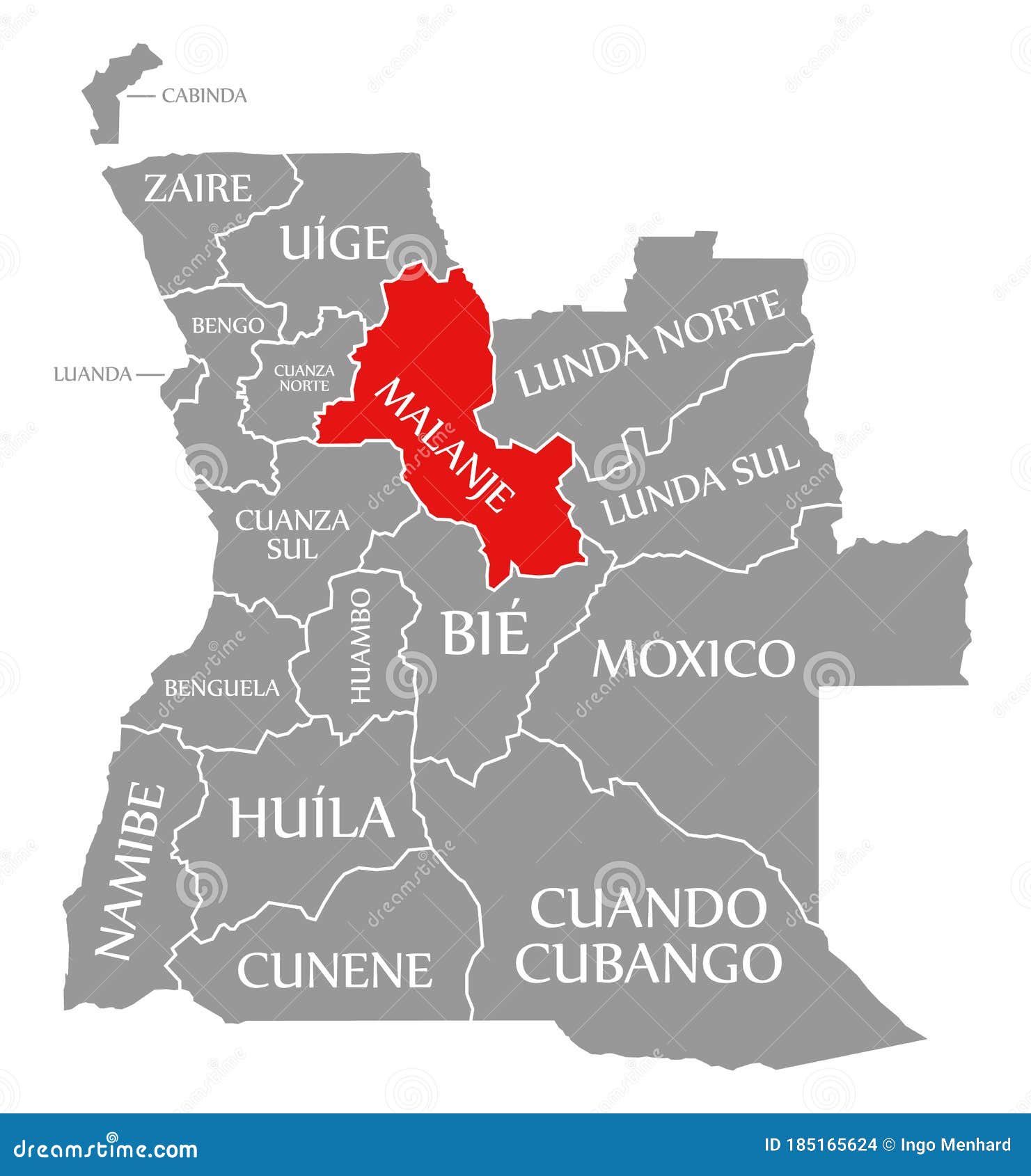 Malanje Red Highlighted in Map of Angola Stock Illustration ...