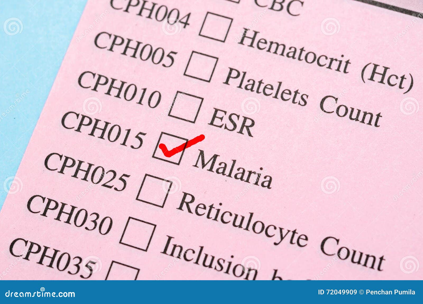Malaria Test Form Paper in Laboratory. Stock Image - Image of ...