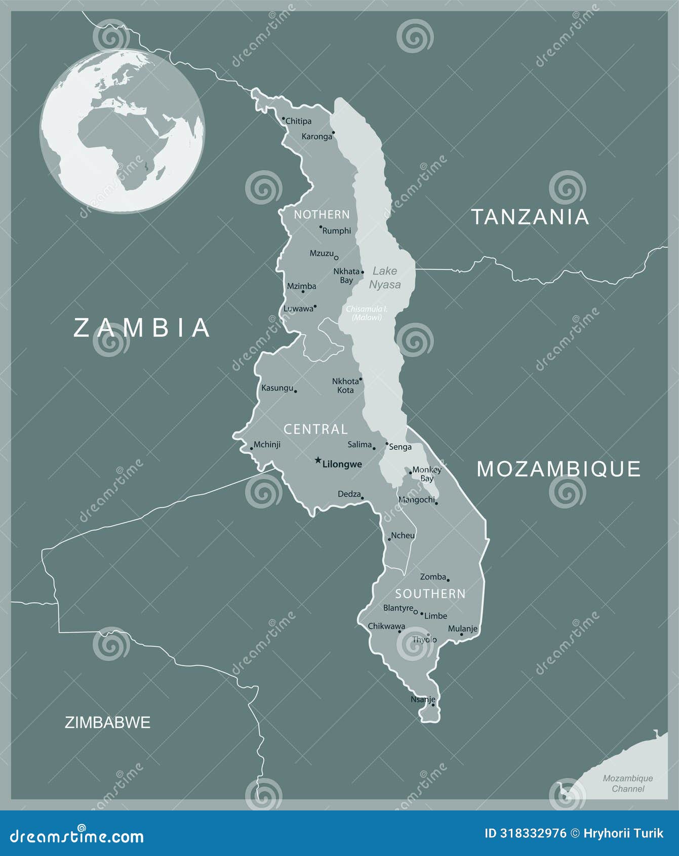 Malawi - Detailed Map with Administrative Divisions Country. Vector ...