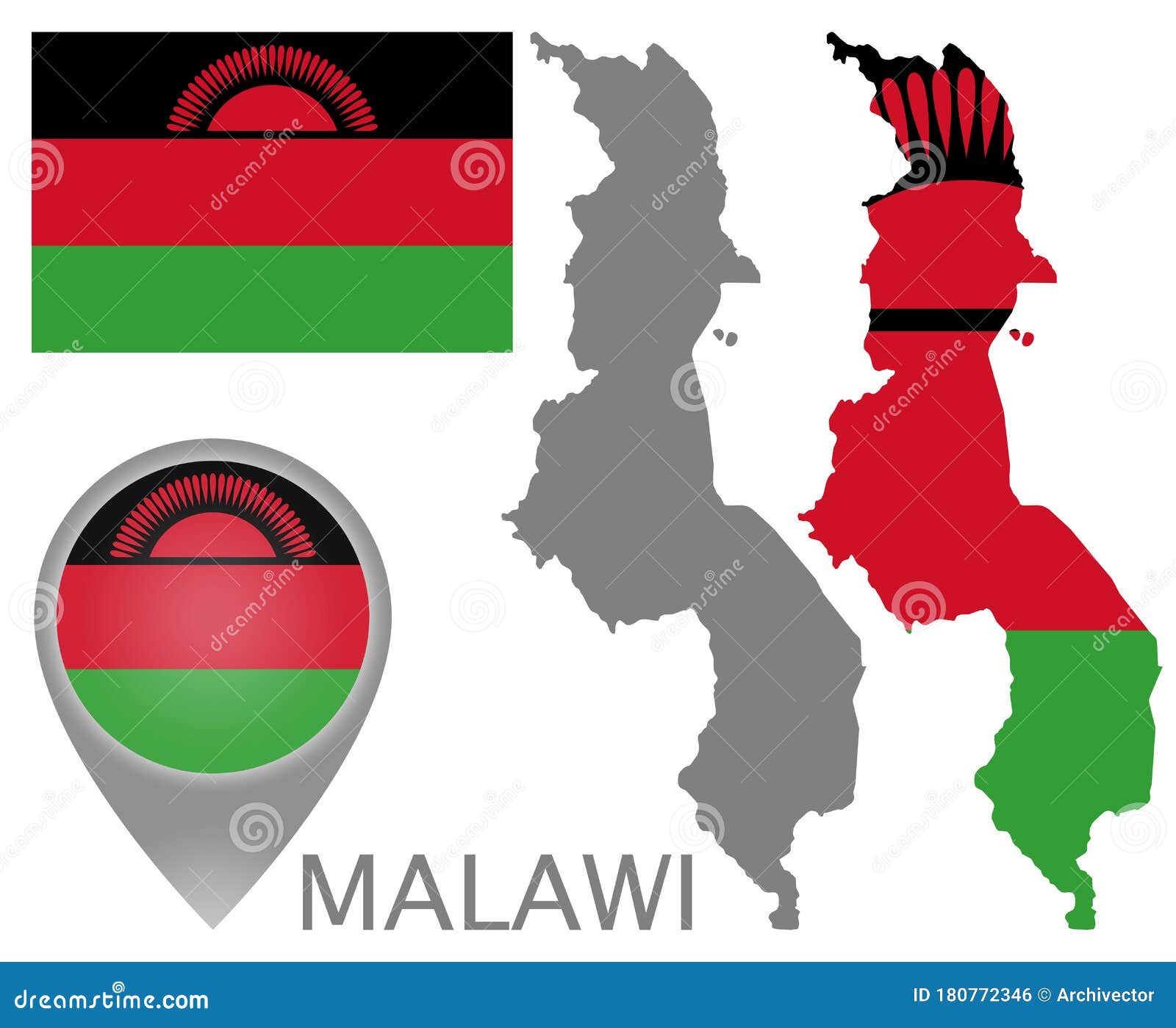 Malawi Flag Map Pointer And Maps Stock Vector Illustration Of