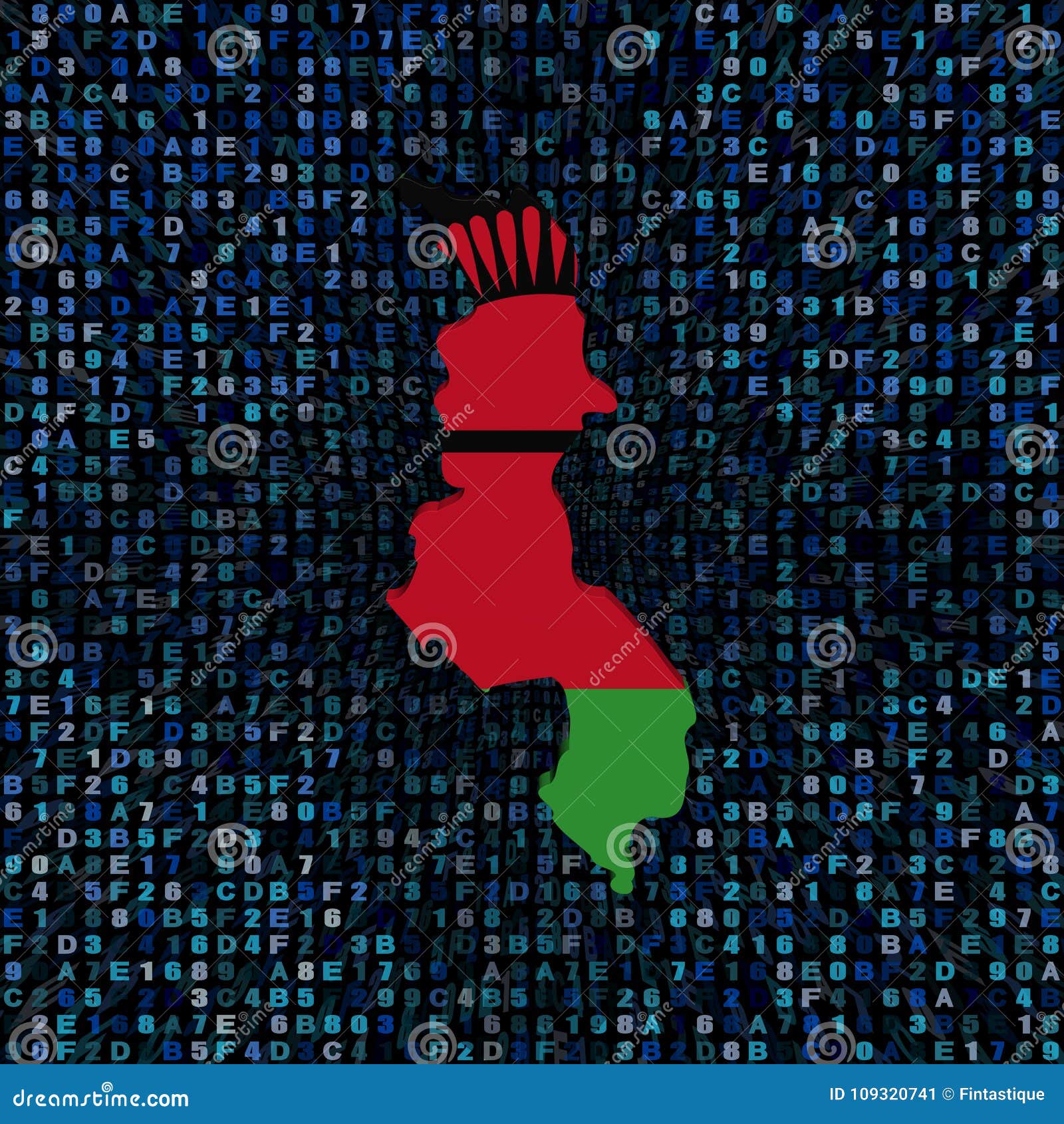 Malawi-Kartenflagge Auf Hexadezimalcodeillustration Stock Abbildung ...