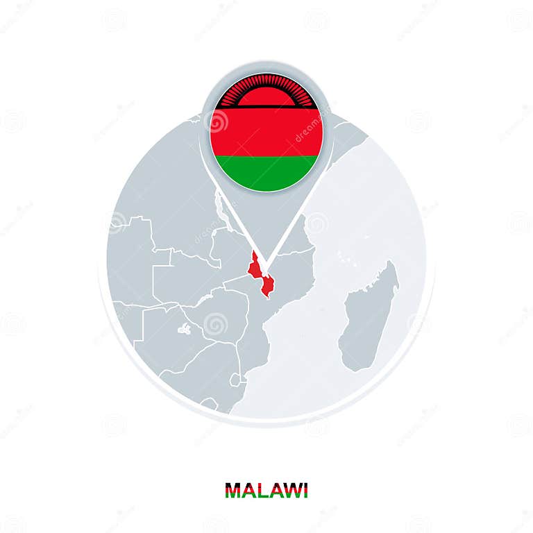 Malawi Map And Flag Vector Map Icon With Highlighted Malawi Stock