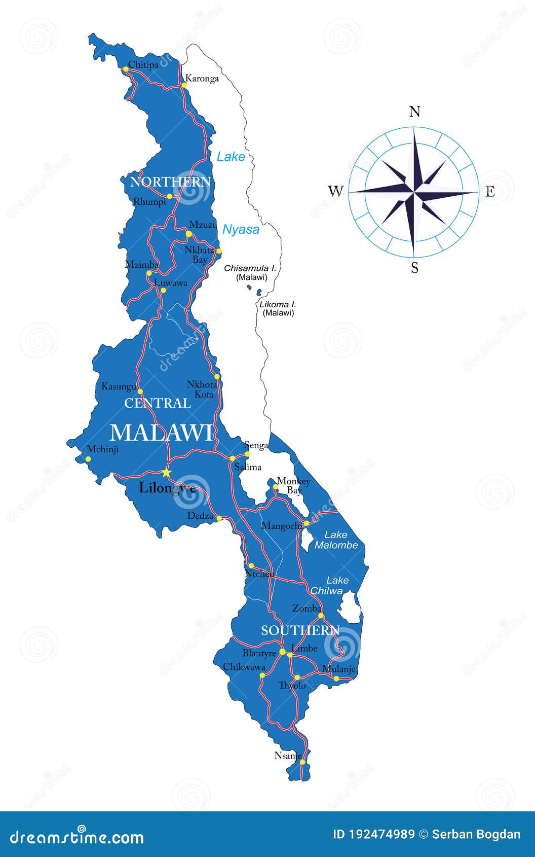 Malawi map stock vector. Illustration of outline, vector - 192474989