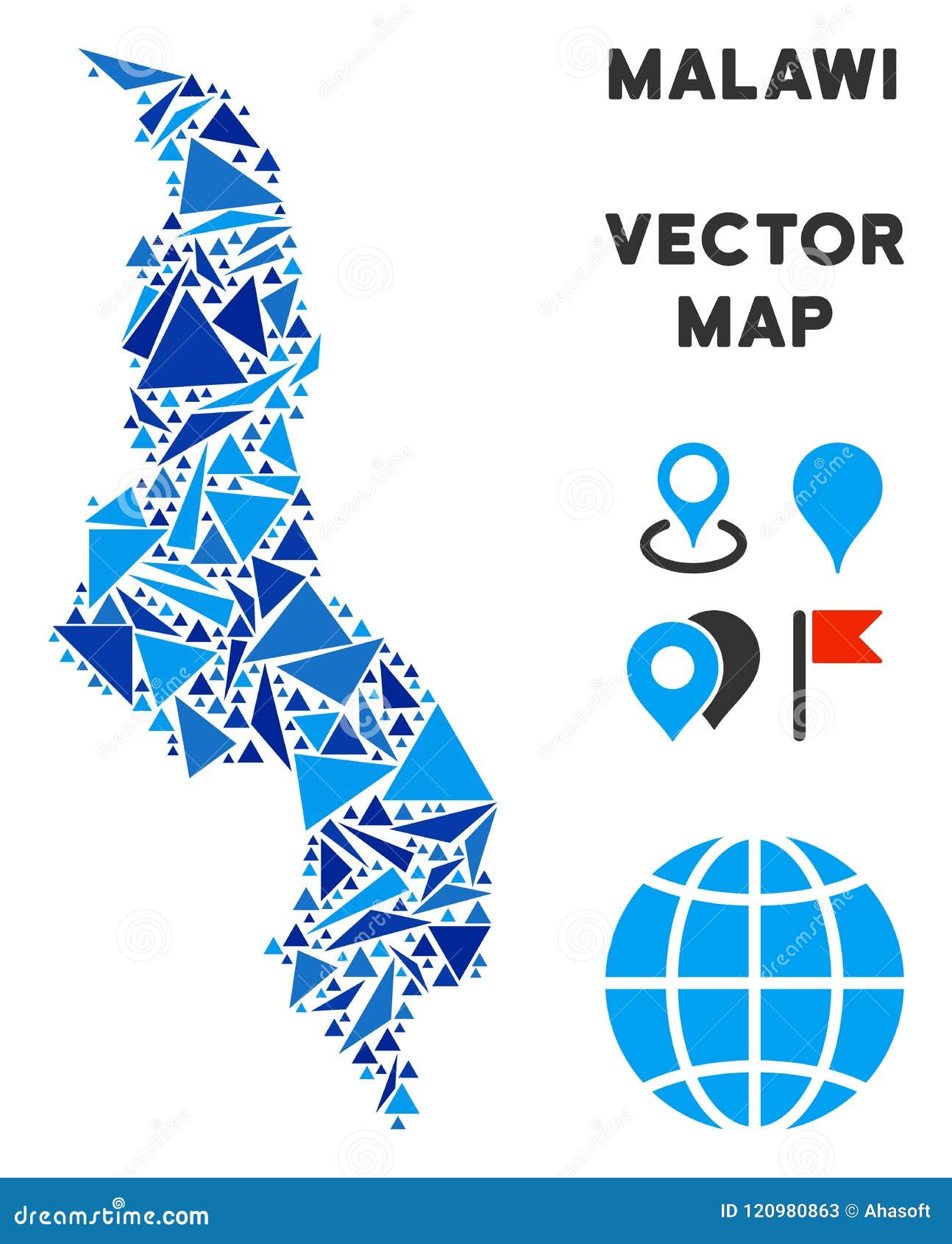 Blue Triangle Malawi Map stock vector. Illustration of malawian - 120980863