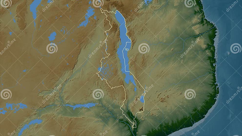 Malawi outlined. Physical stock illustration. Illustration of elevation ...