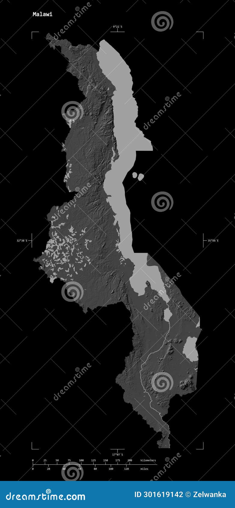 Malawi Shape on Black. Bilevel Stock Illustration - Illustration of ...