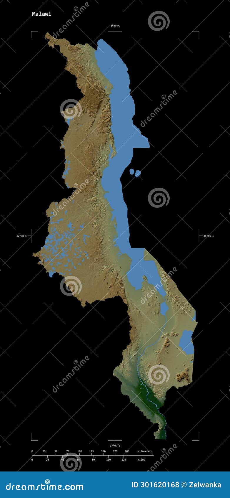 Malawi Shape on Black. Physical Stock Illustration - Illustration of ...