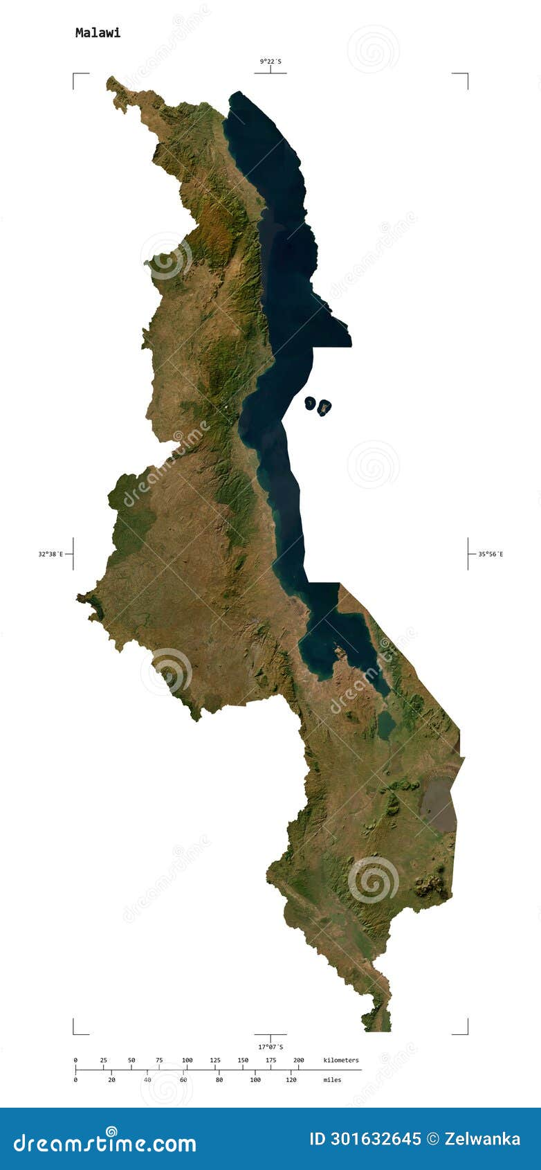 Malawi Shape on White. Low-res Satellite Stock Illustration ...