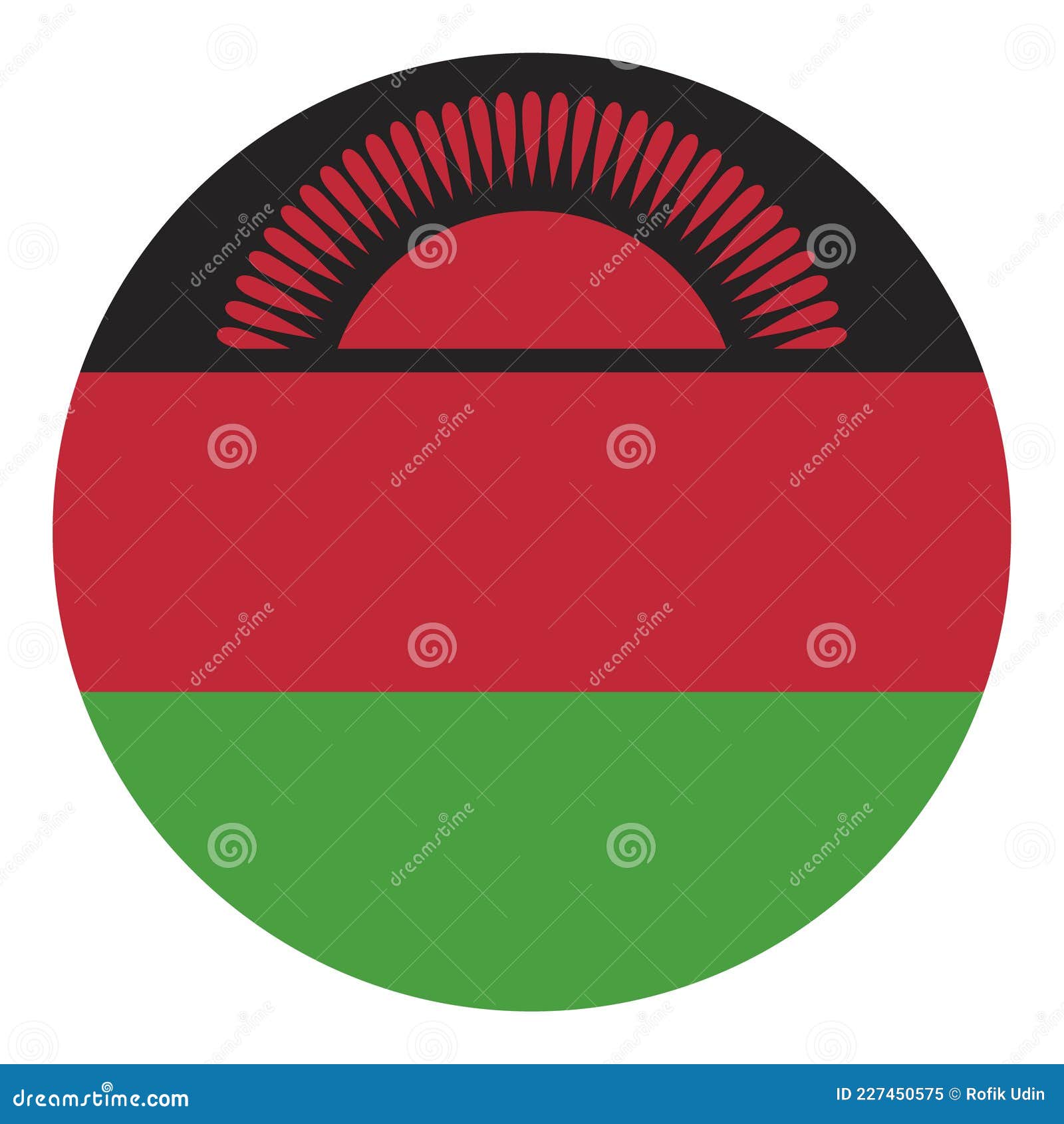 The Malawi State Flag Template Design, with a Rounded Shape Stock ...
